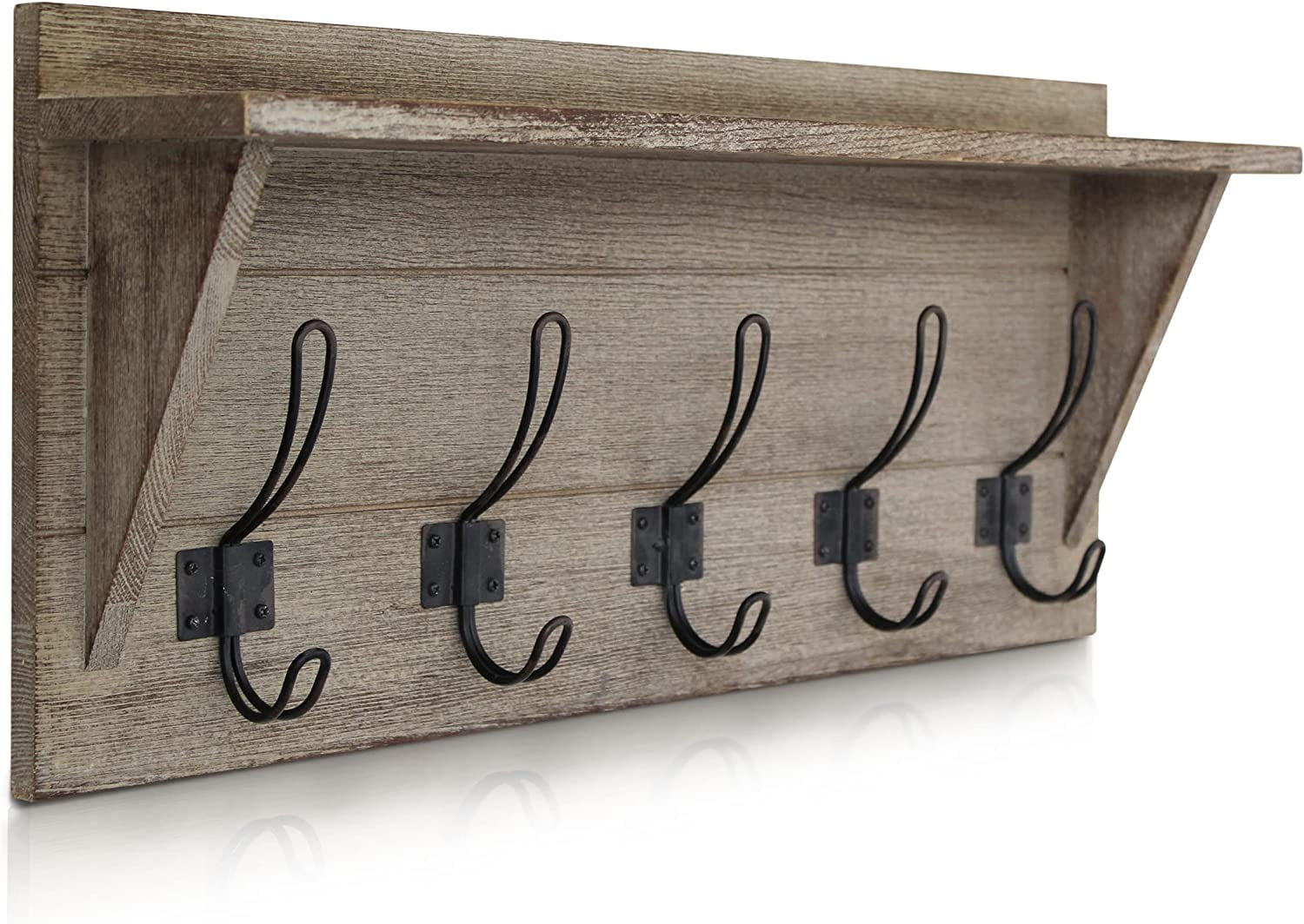 BLOOM Rustic Wall Mounted Coat Rack with Shelf - Solid Wood 24 ...