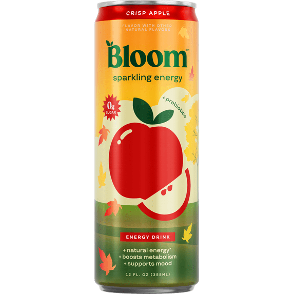 Bloom Nutrition Sparkling Energy Drink, Crisp Apple, 12 fl oz Single ...