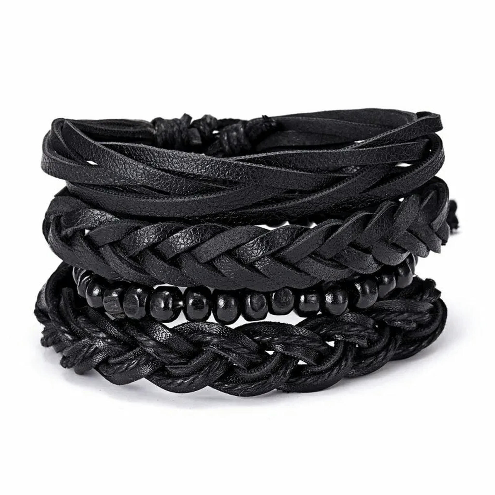 BLOPQ 4pcs/set Multilayer Leather Beads Bracelet Men Women Wristband ...