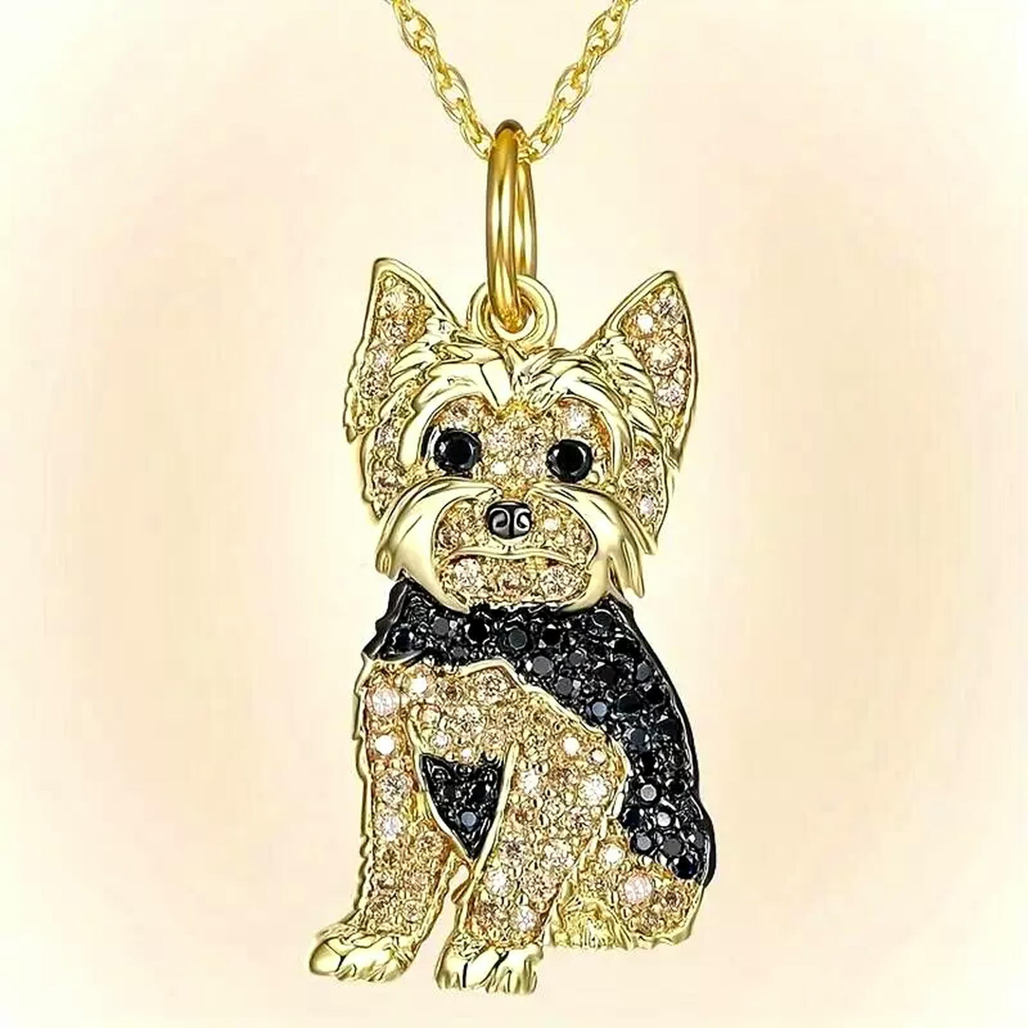 BLOPQ Cute Royal Yorkie Sparkling Rhinestone Pet Pendant Necklace Lucky ...