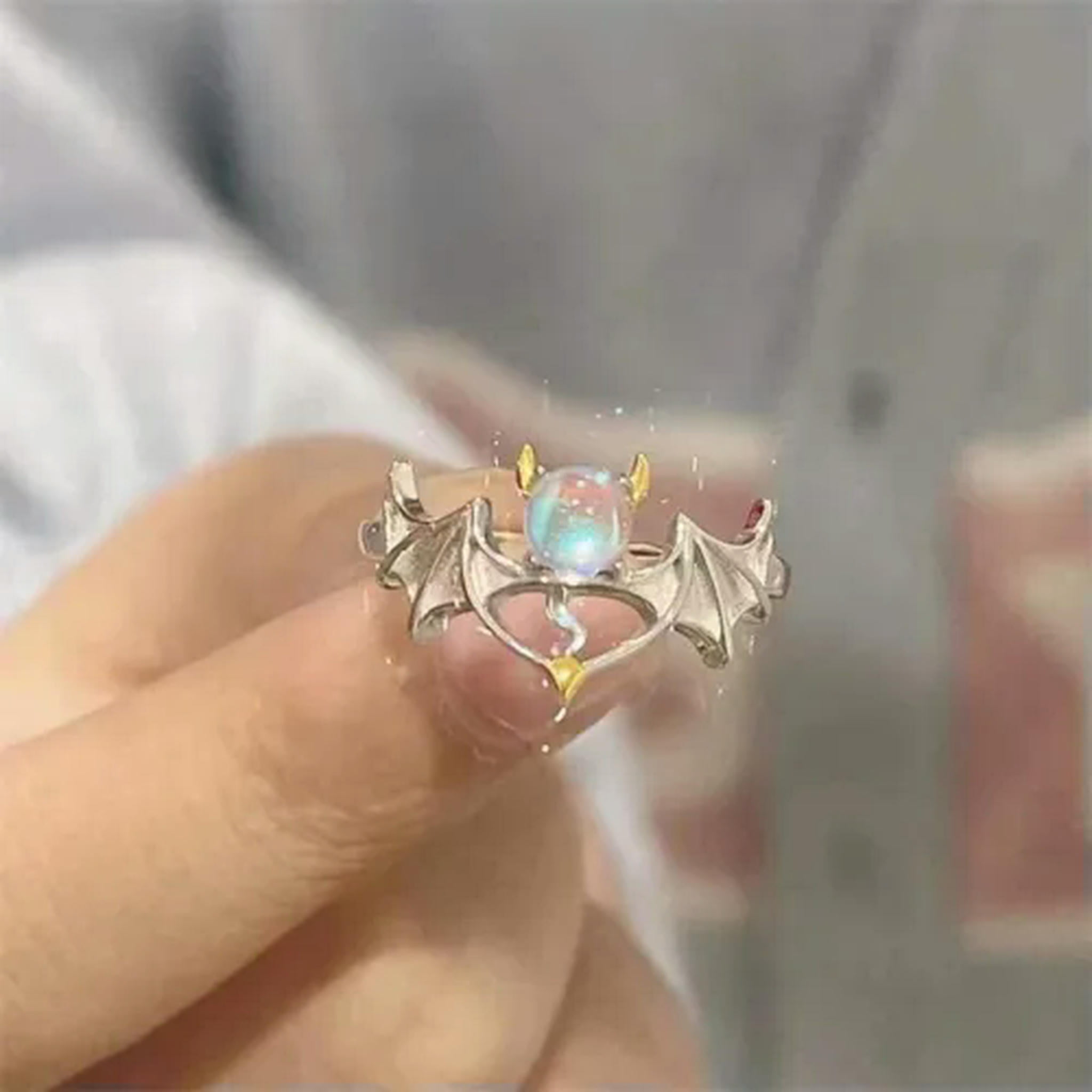 BLOPQ Fashion Angel Devil's Eye Wings Couple Rings Goth Moonstone ...