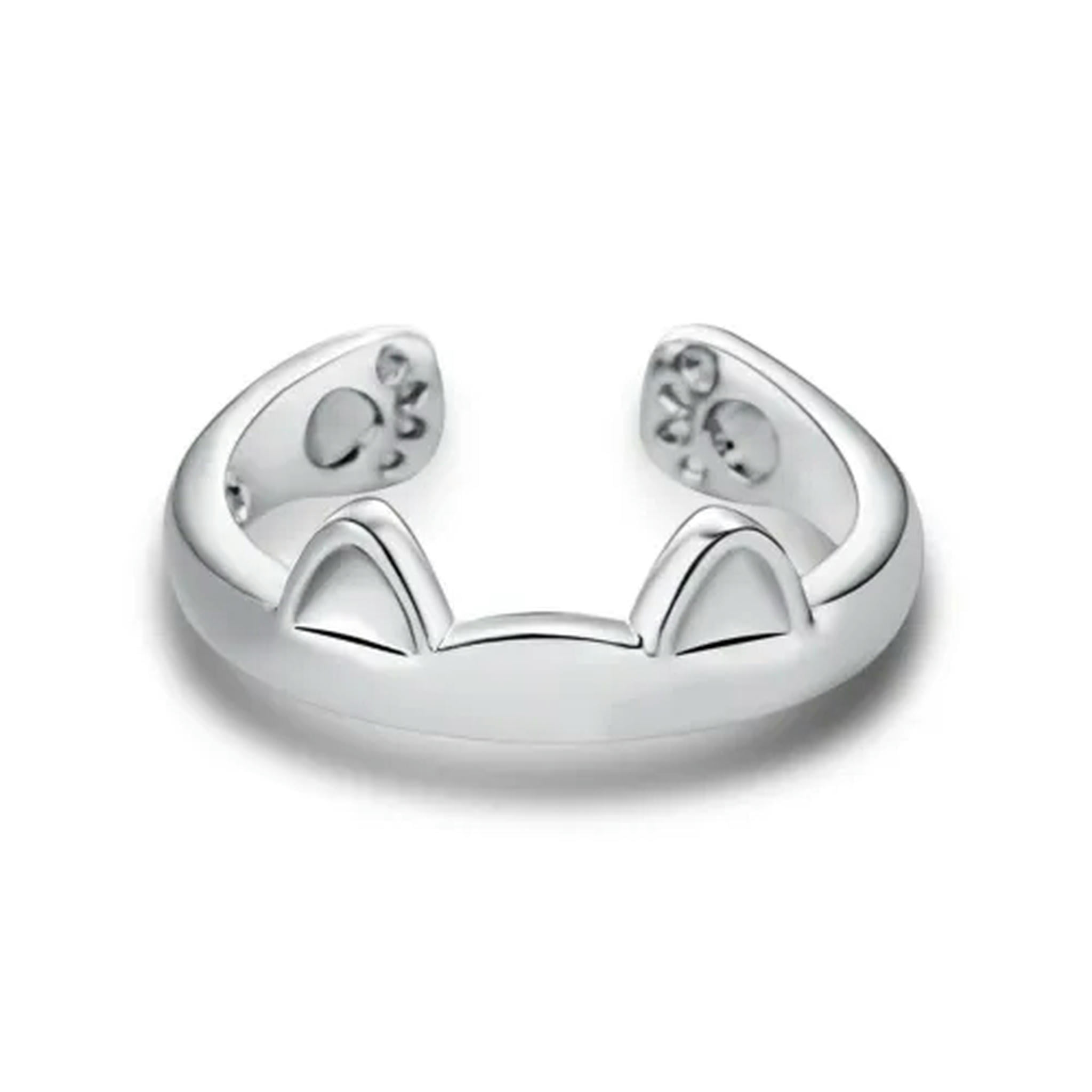 BLOPQ Fashion Silver Plated Cute Cat Ring Cat Ears Paw Rings Women Jewelry Adjustable-Style 3 ...