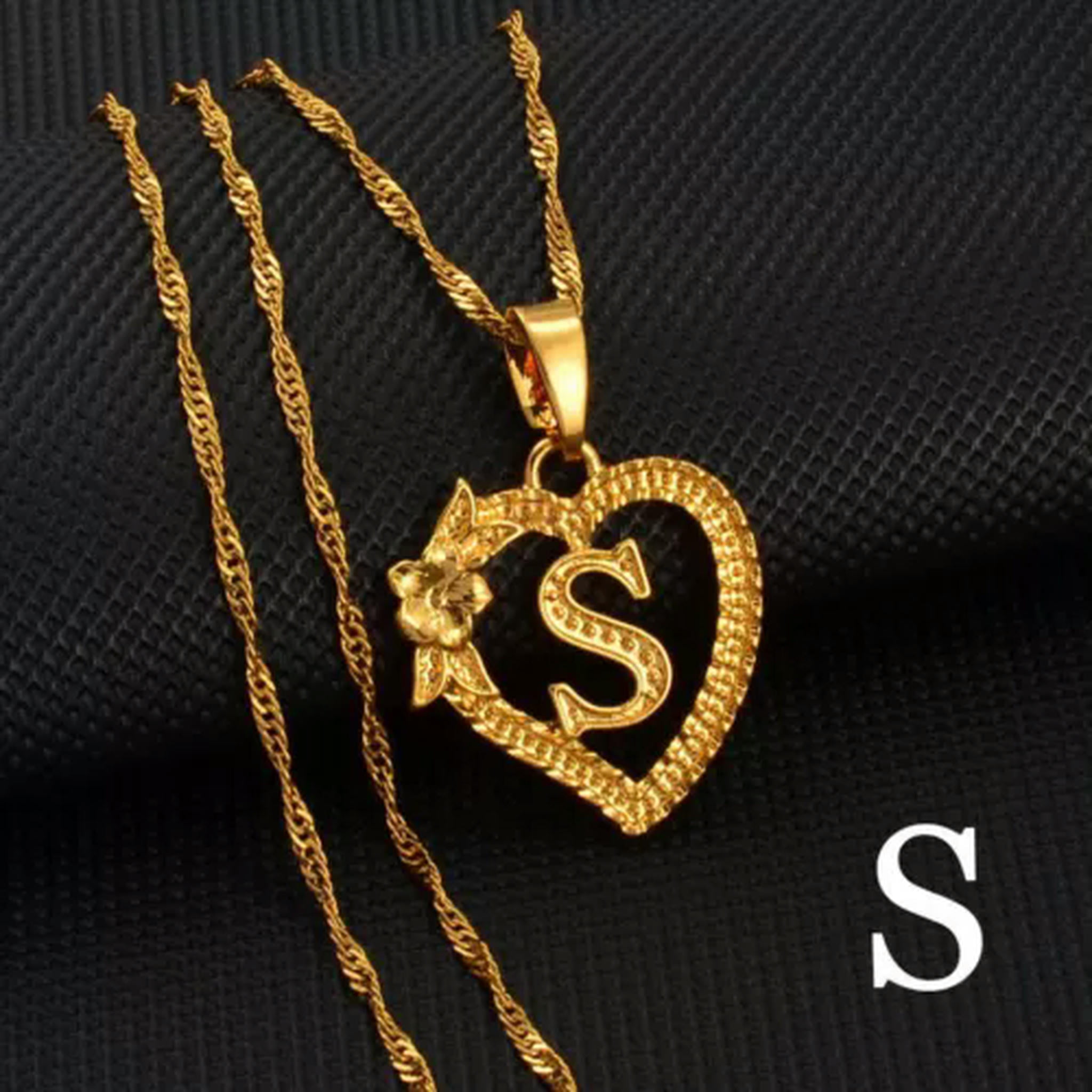 BLOPQ Heart Letters Pendant Necklace Gold Color Alphabet Charm Women ...