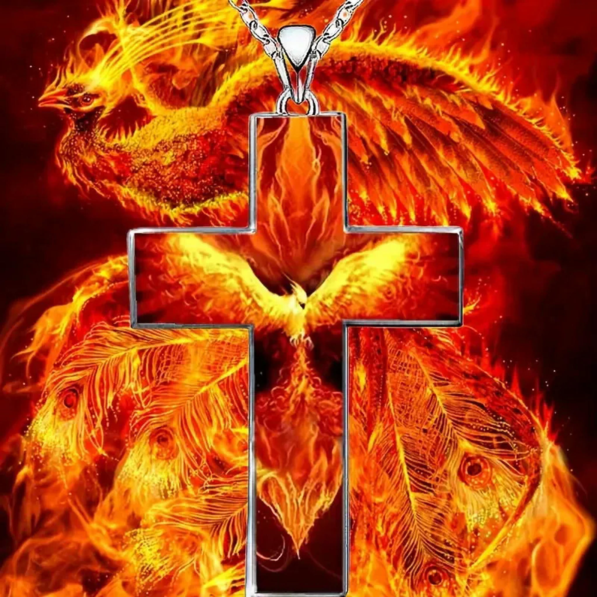 BLOPQ Men Fashion Popular Fire Phoenix Cross Pendant Necklace Luxury ...