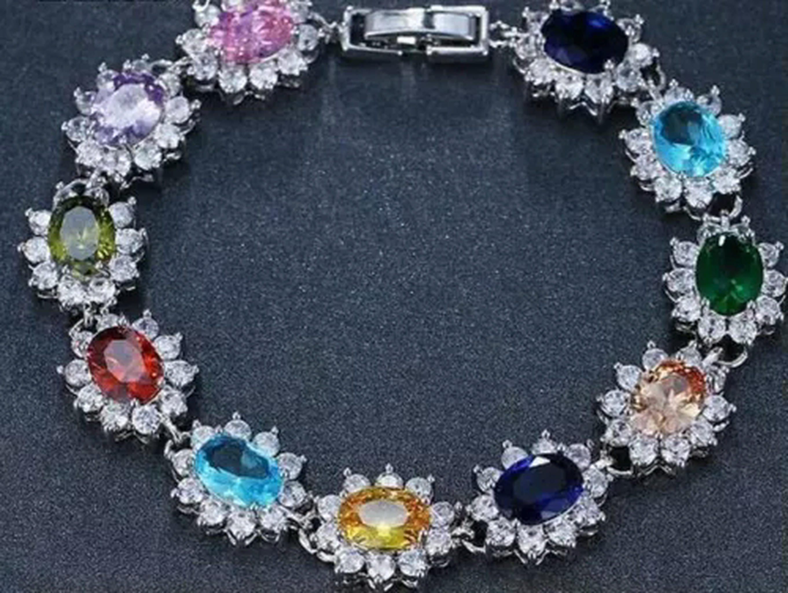 BLOPQ Multicolor Zircon Bracelet Prong Setting Bangles Cubic Zirconia ...