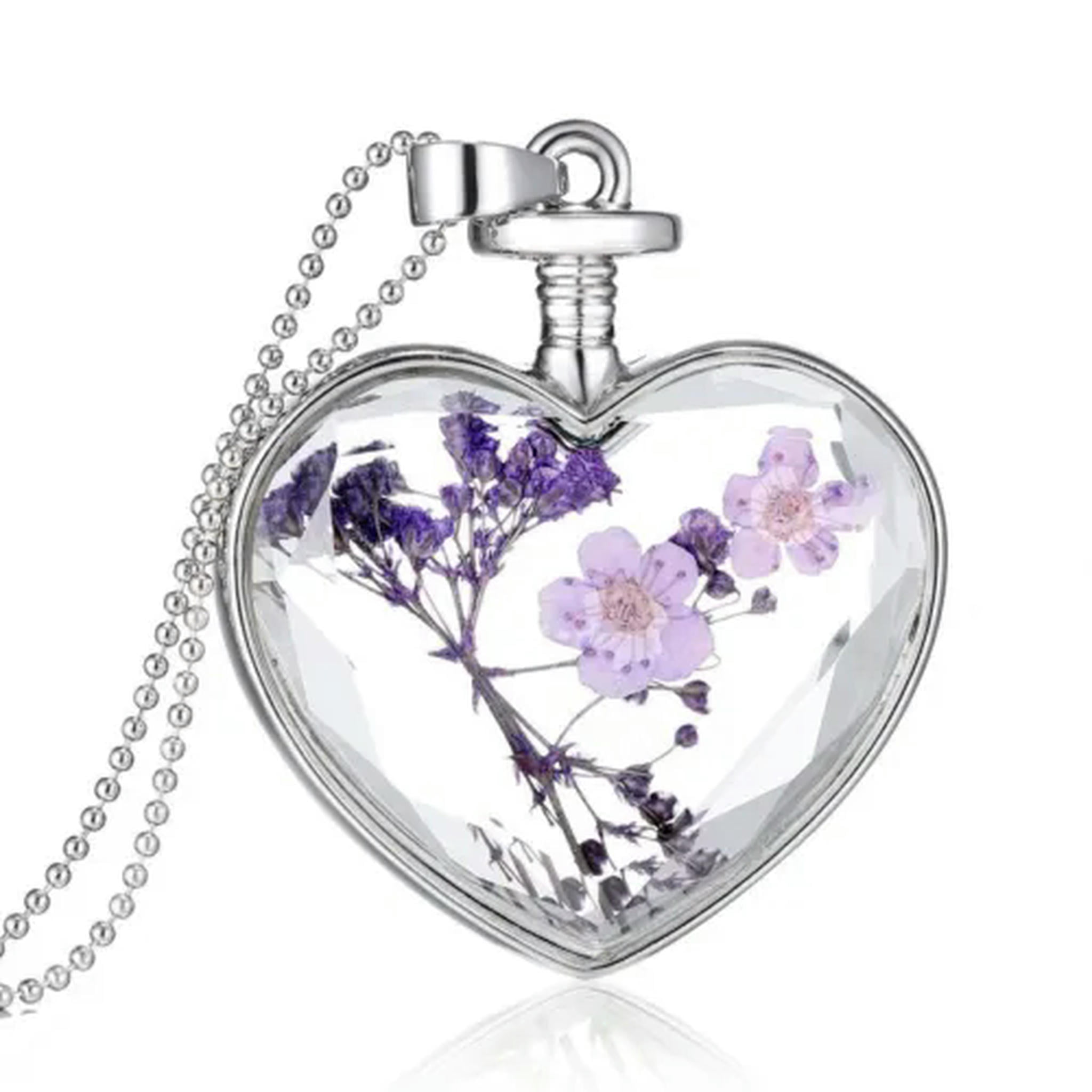 BLOPQ Natural Real Dried Flower Heart Glass Floating Locket Pendant ...