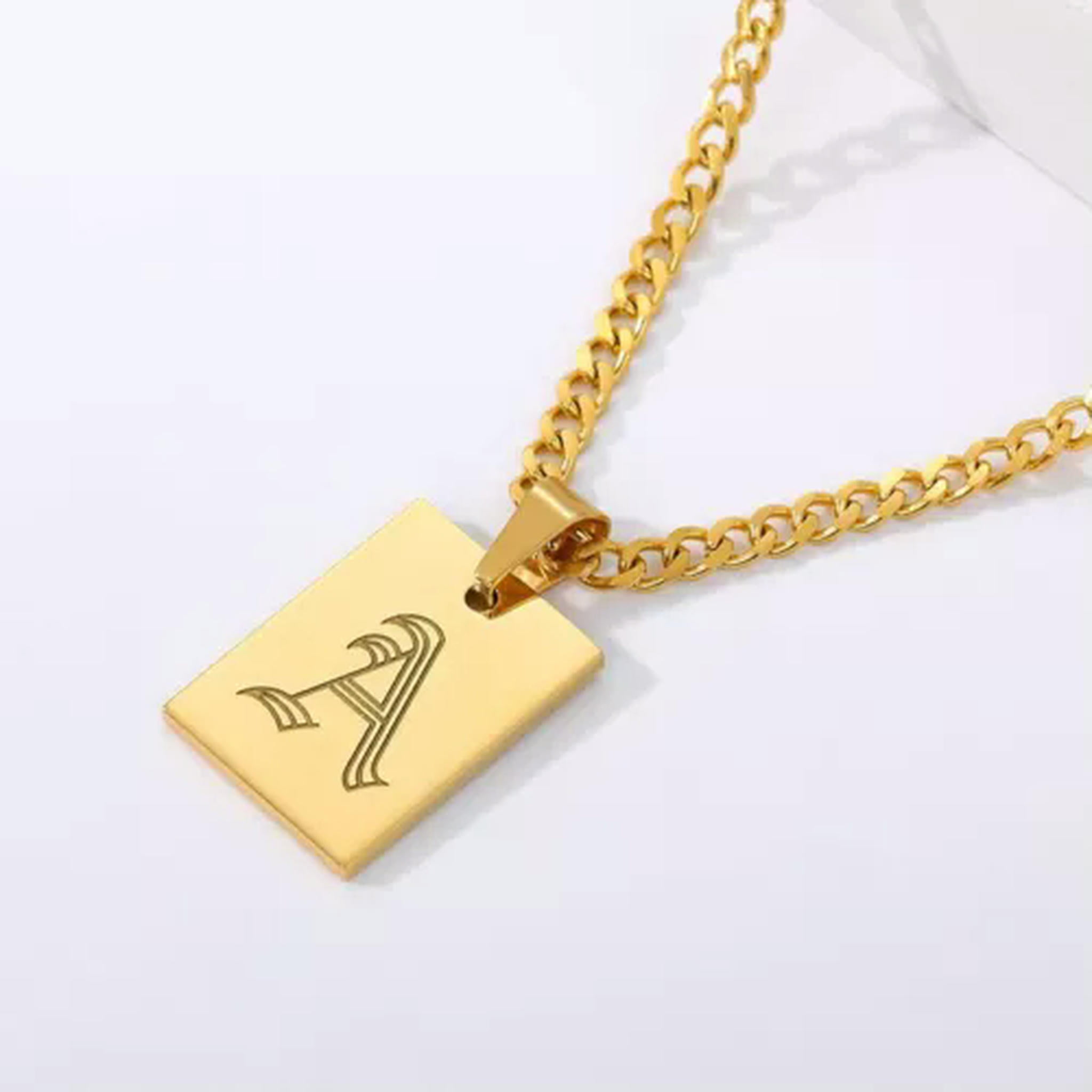 BLOPQ Rectangle Medallion Necklace Gothic Letters Pendants Alphabet ...