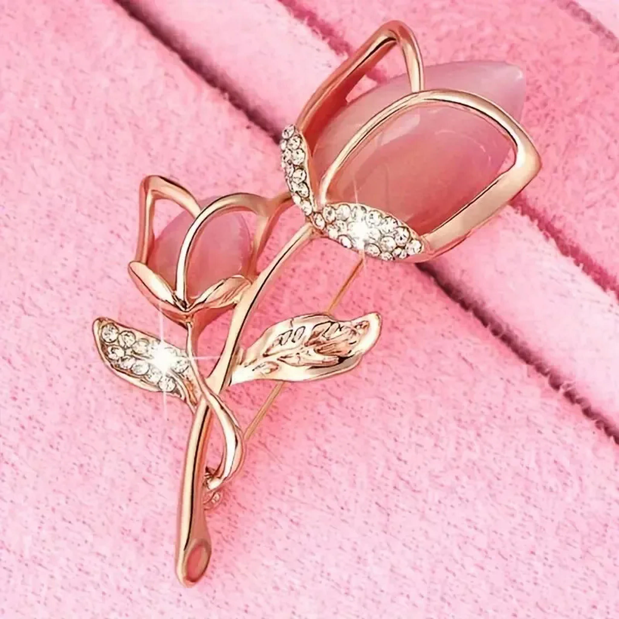BLOPQ Romantic Pink Rose Shaped Brooch Pin Elegant Floral Lapel Pin ...