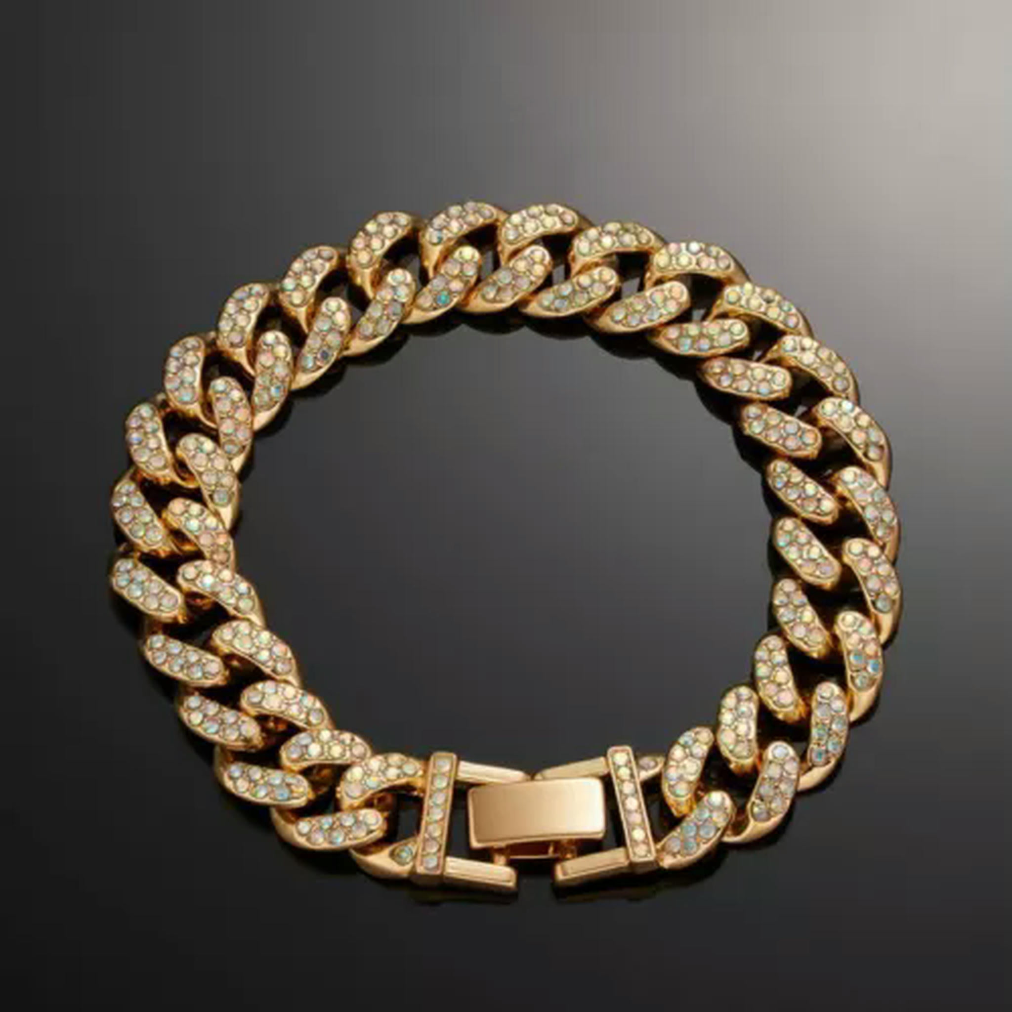 BLOPQ Stainless Steel Cuban Chain Men Bracelet Crystal Bling Chain Men ...