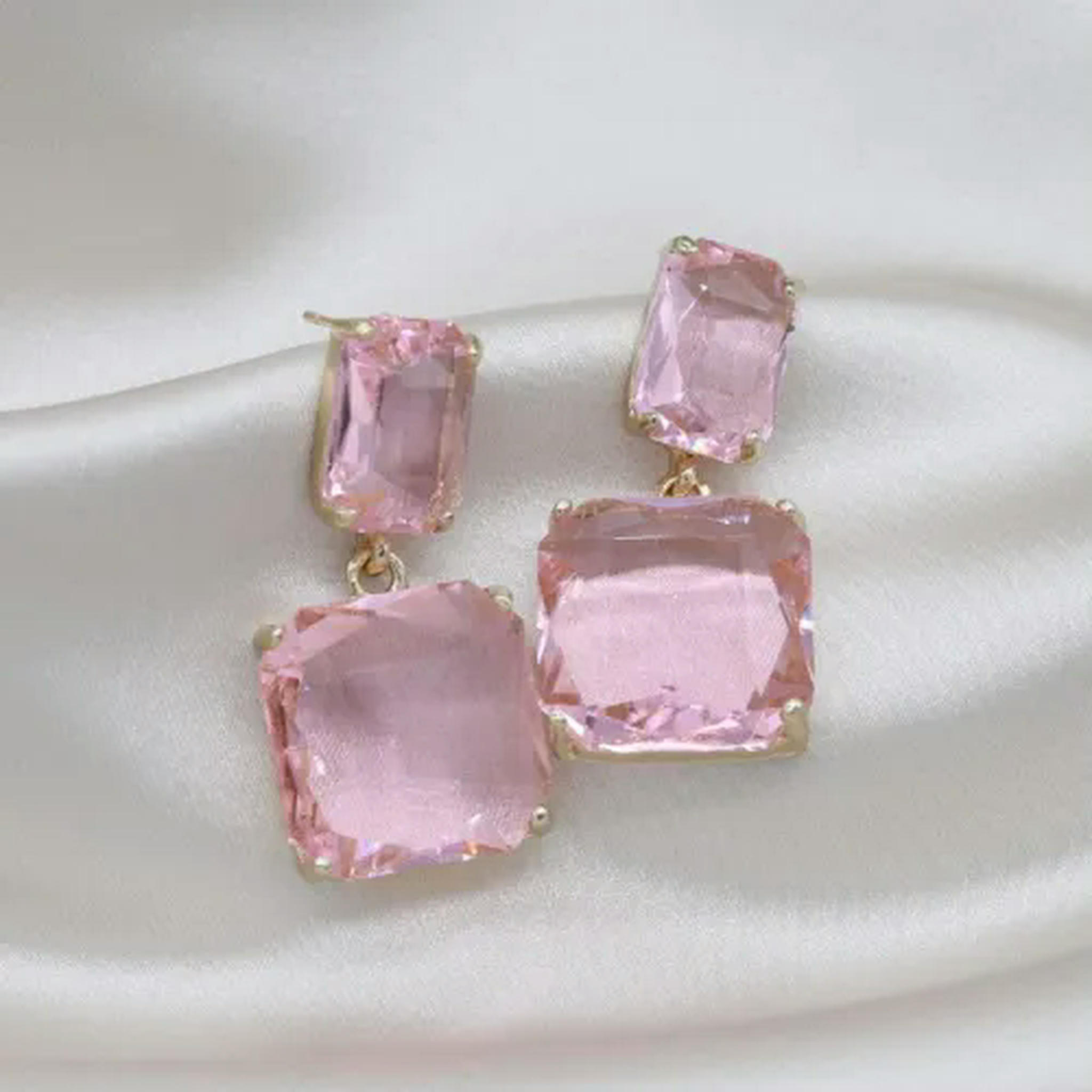 BLOPQ Transparent Crystal Drop Earrings Double Square Earring Women Ear ...