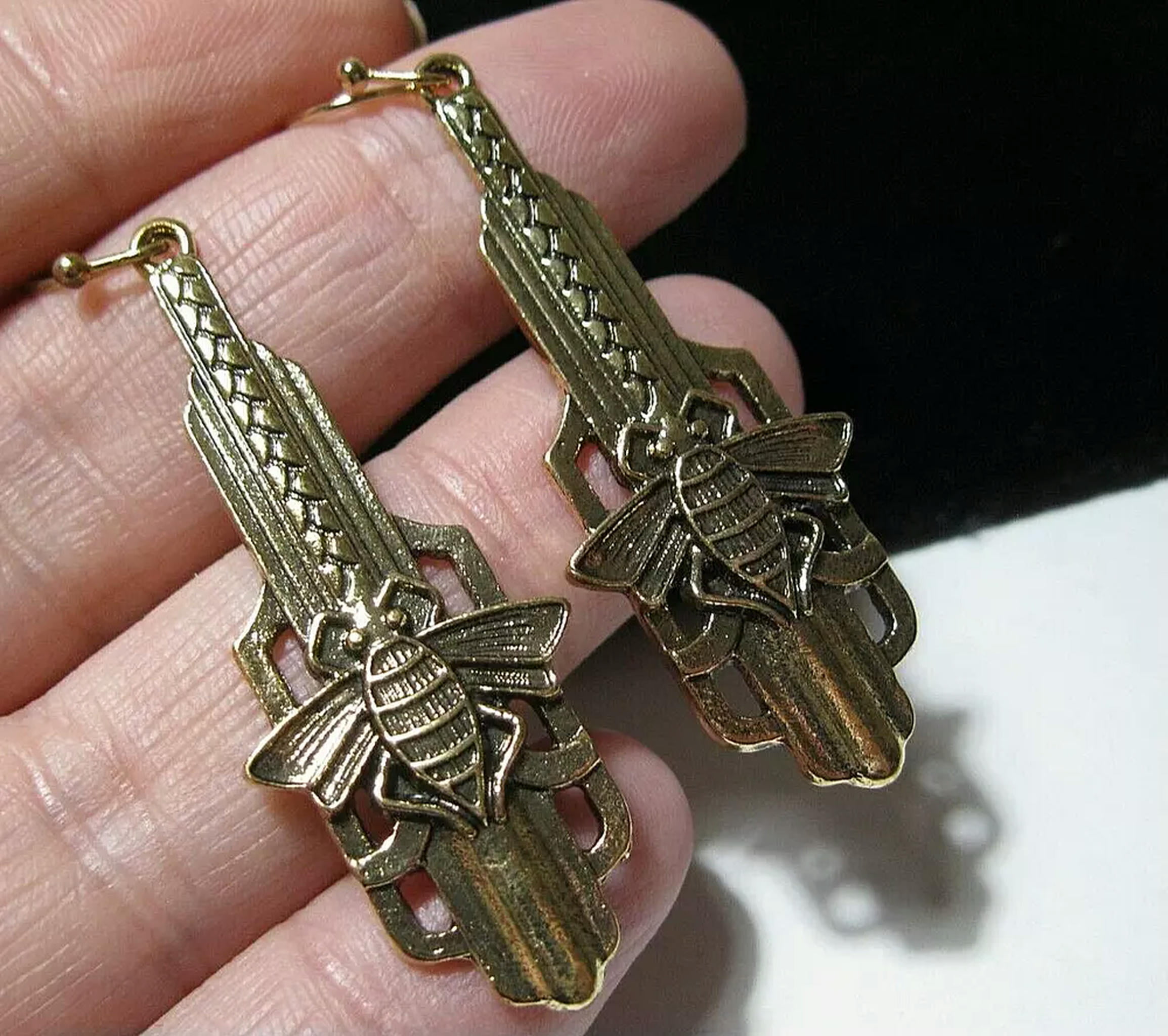 BLOPQ Vintage Style Art Nouveau Revival Gold tone Insect Moth Drop ...