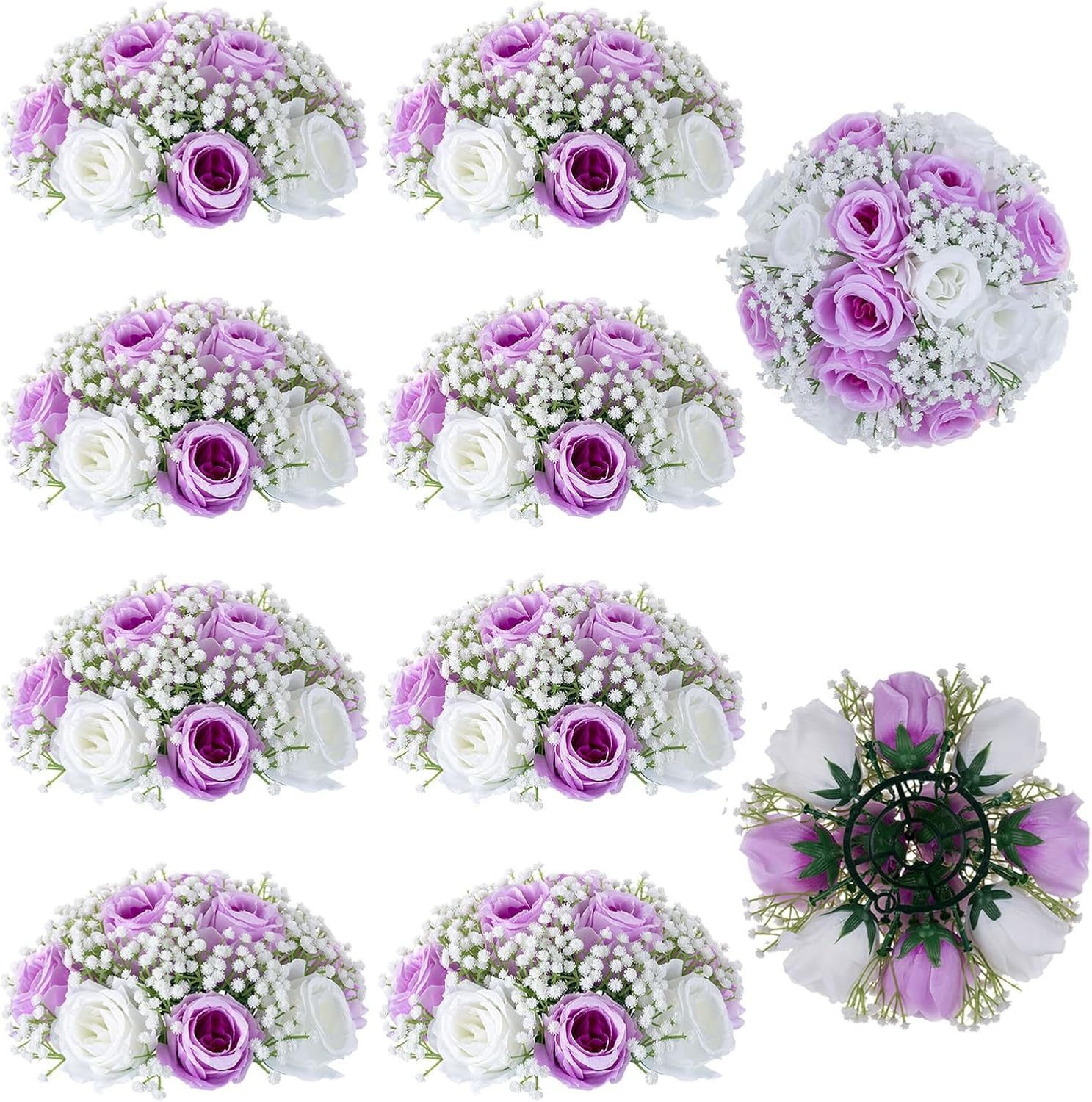 BLOSMON Fake Flowers Ball Wedding Centerpieces Rose Babys Breath ...