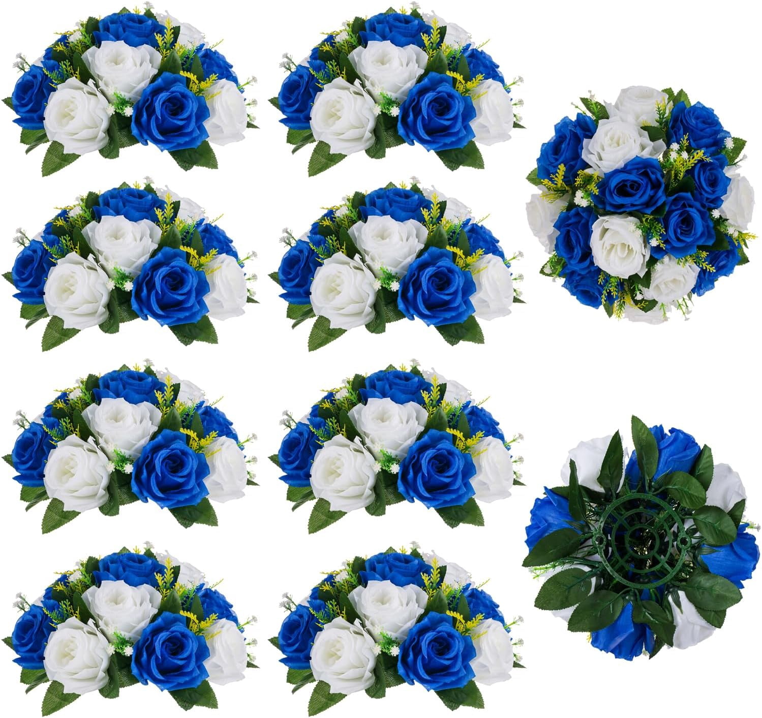 BLOSMON Rose Flowers Artificial for Decoration: 10 Pcs Royal Blue White ...
