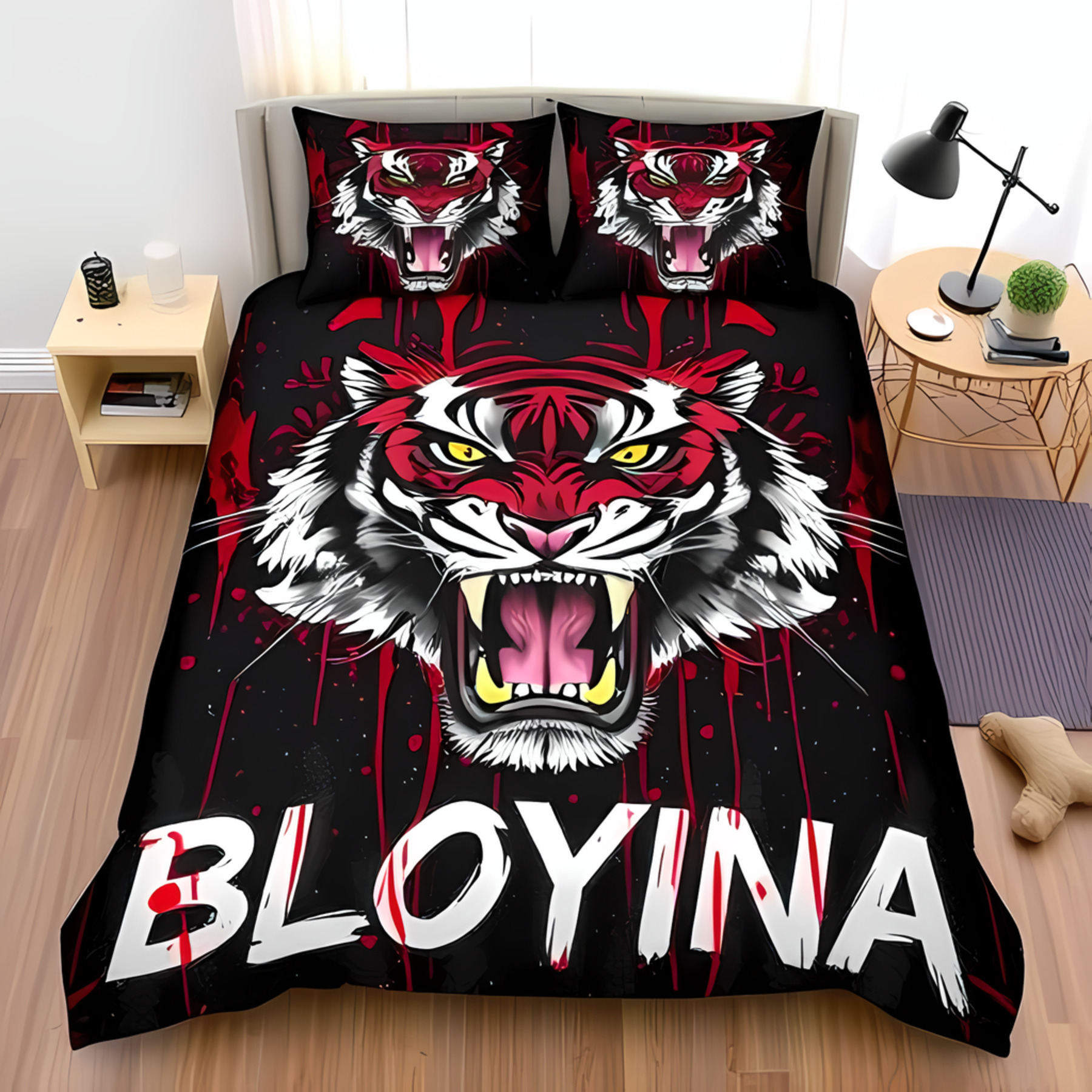 BLOYINA Fierce Tiger Comforter Set Bold Red & White Graphic Bedding ...