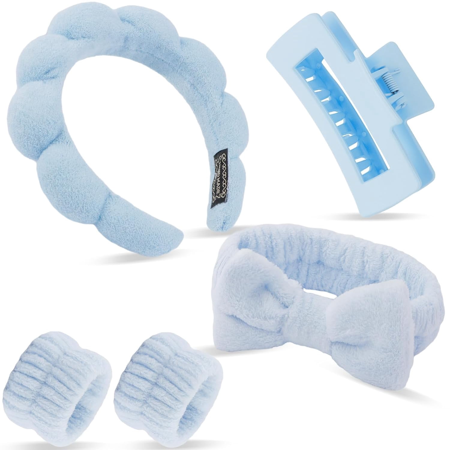BLSCODE 5 Pack Spa Headbands for Washing Face Wristband Set Large Hair ...