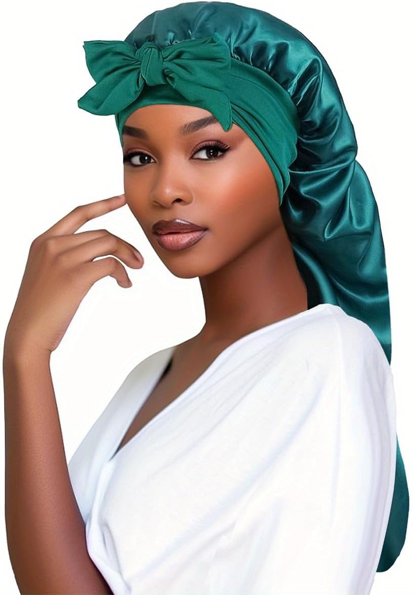 BLSCODE Long Satin Braids Bonnets for Women Adjustable Sleeping Cap ...