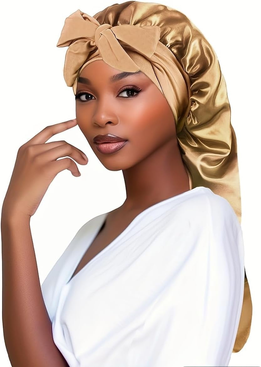 BLSCODE Long Satin Braids Bonnets for Women Adjustable Sleeping Cap ...