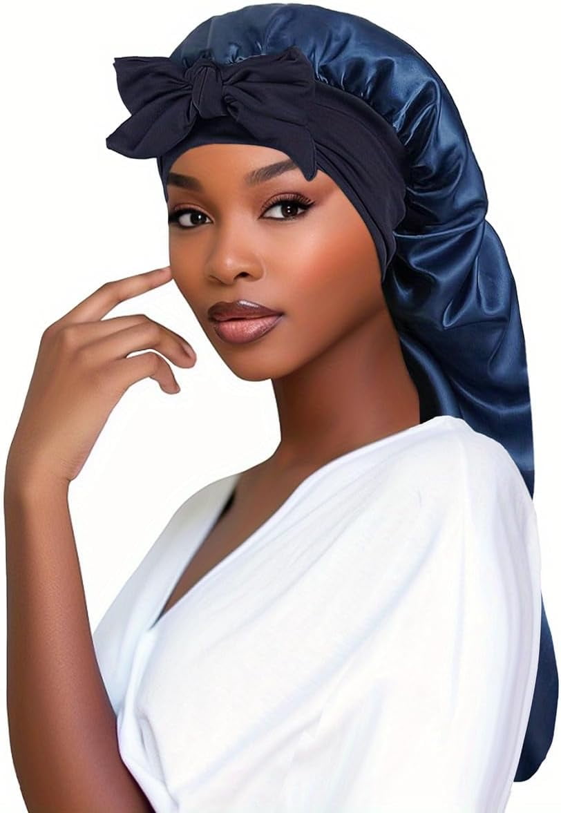 BLSCODE Long Satin Braids Bonnets for Women Adjustable Sleeping Cap ...