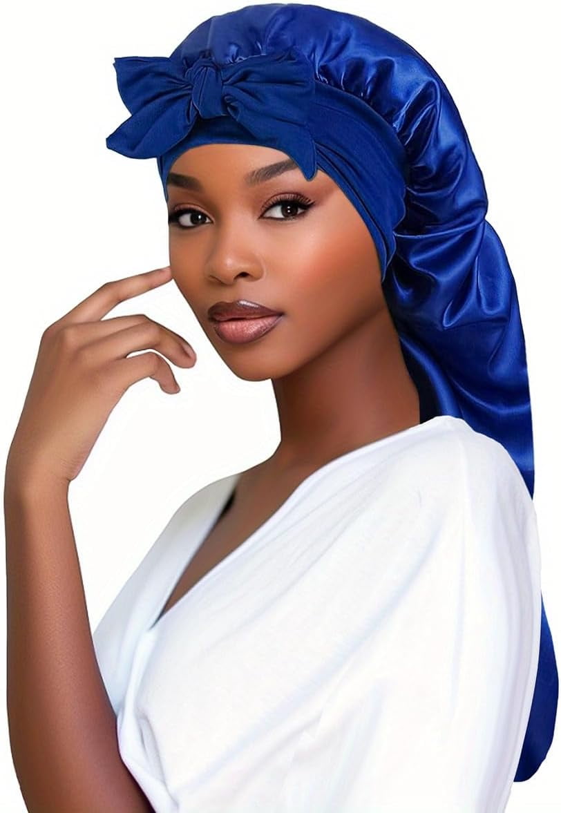 BLSCODE Long Satin Braids Bonnets for Women Adjustable Sleeping Cap ...
