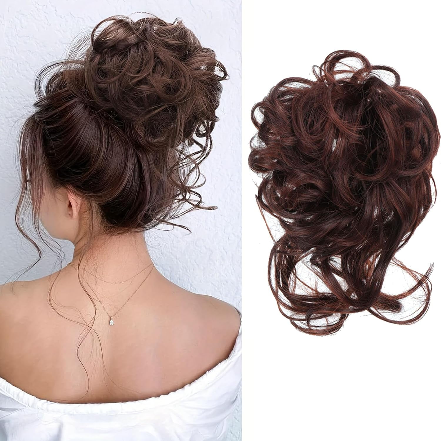 BLSCODE Messy Hair Bun Hair Scrunchies Extension Curly Wavy Messy ...