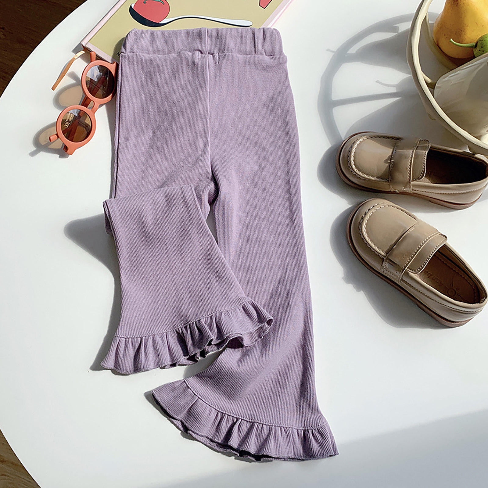 BLTIBY 2-8Years Toddler Baby Girl Flare Pants Solid Colour Cotton ...