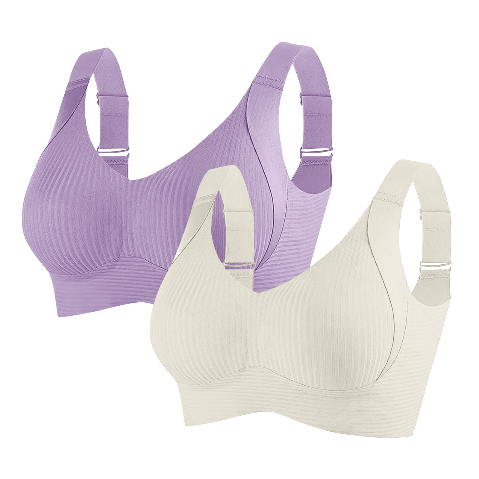 BLTIBY 2 Pcs Women Everyday Bra Seamless Wireless Solid Color Sports ...