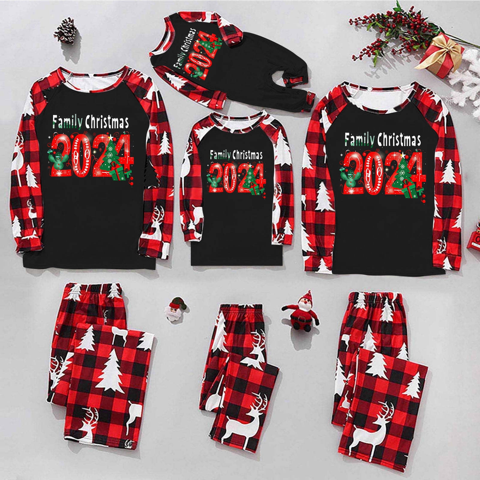 BLTIBY 2024 Christmas Pajamas Family Xmas Matching Pajamas Set Holiday ...