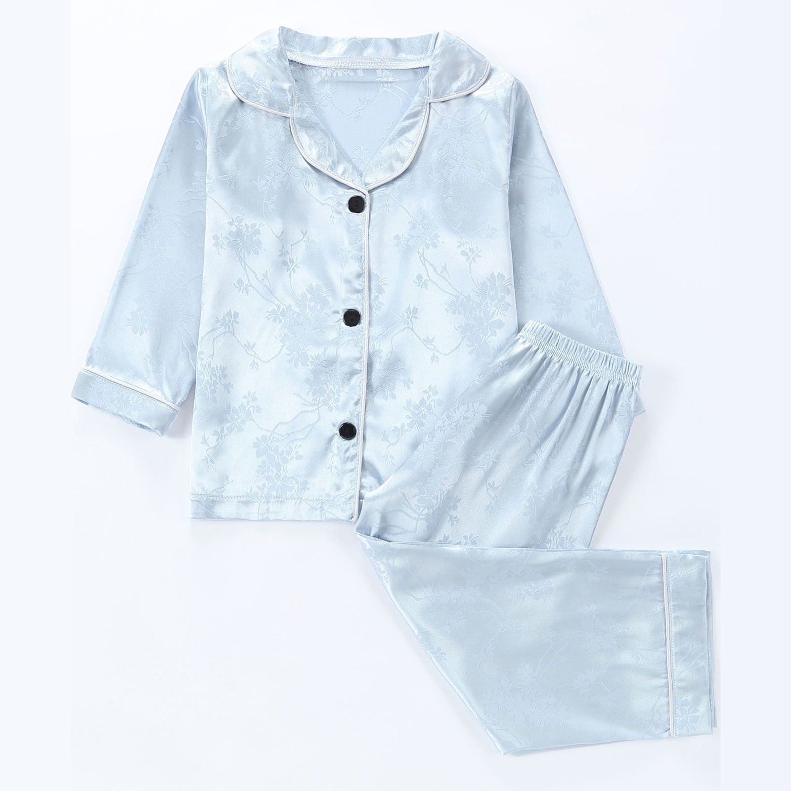 BLTIBY 2025 Baby Girls Boys Silk Pajamas Set Solid Color Long Sleeve ...