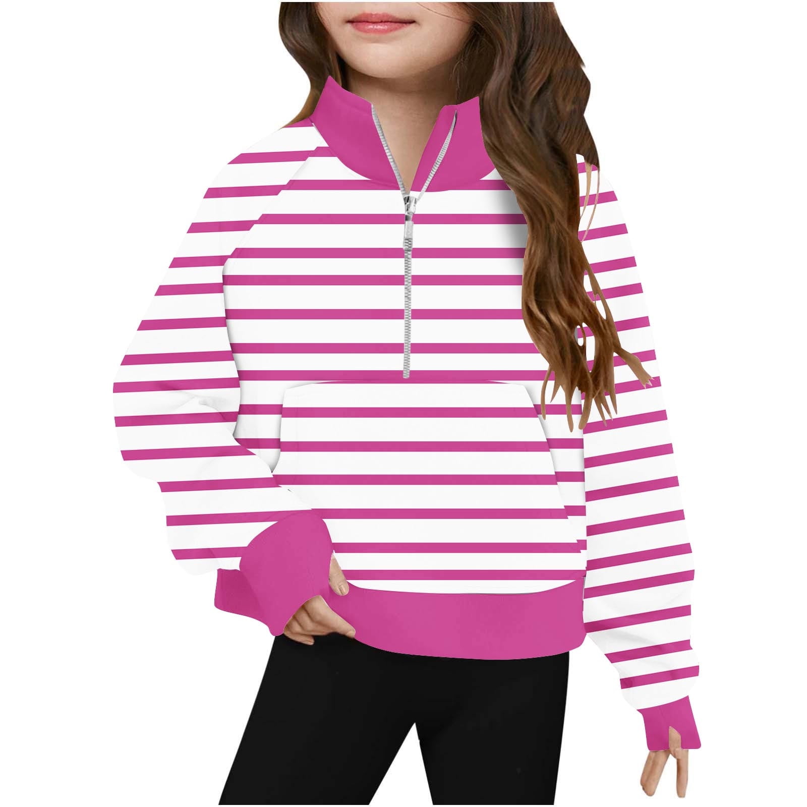 BLTIBY 2025 Girls Todder Half Zip Sweatshirt Winter Fall Striped ...