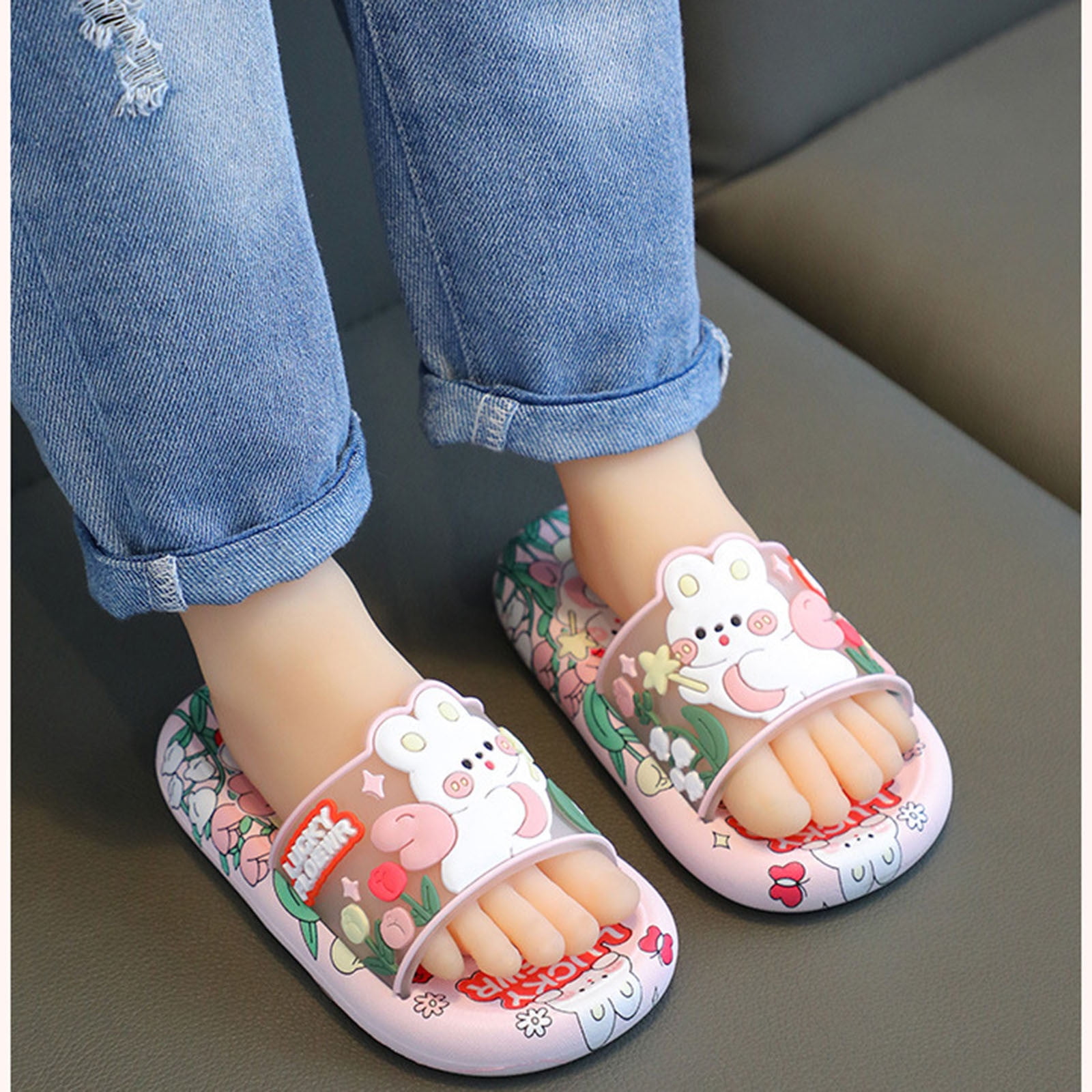 BLTIBY 2025 Kids Summer Open Toe Slipper Girls Cartoon Flat Slide Soft ...