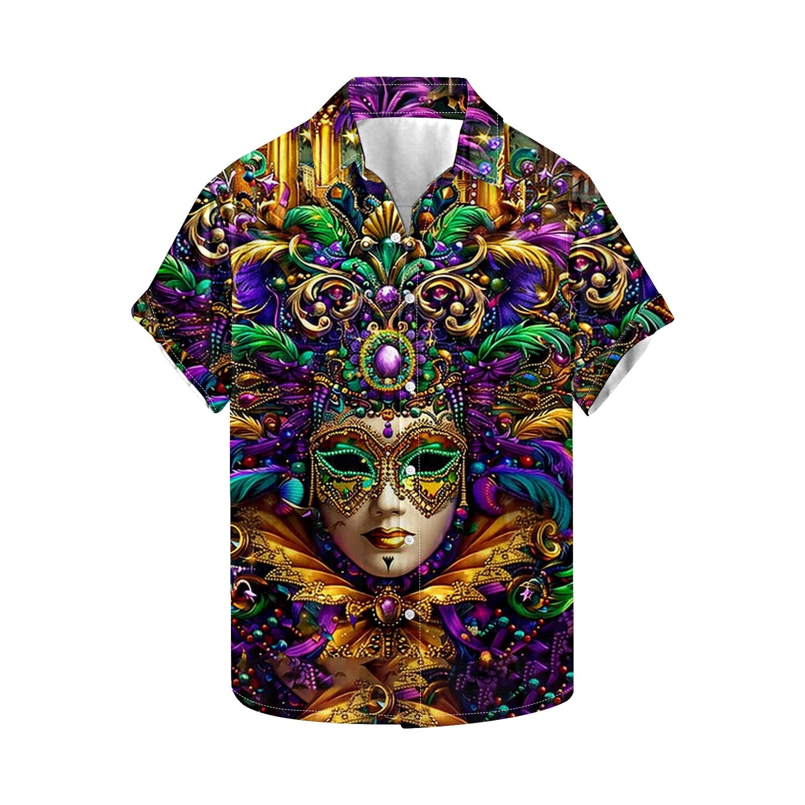 BLTIBY 2025 Mardi Gras Shirts for Men Button Up Short Sleeve Lapel ...