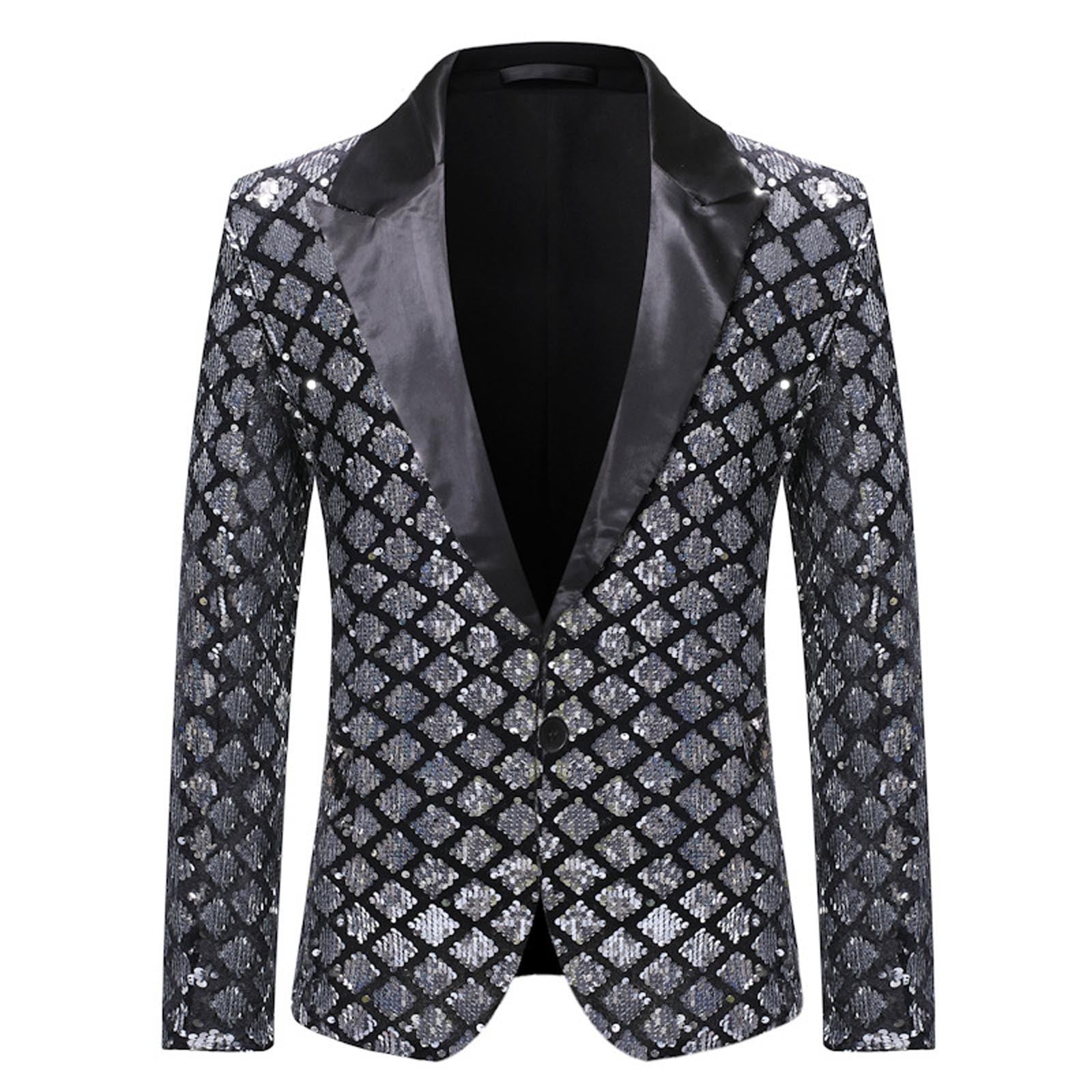BLTIBY 2025 Mens Casual Sequin Blazer Sport Coats Dress One Button ...