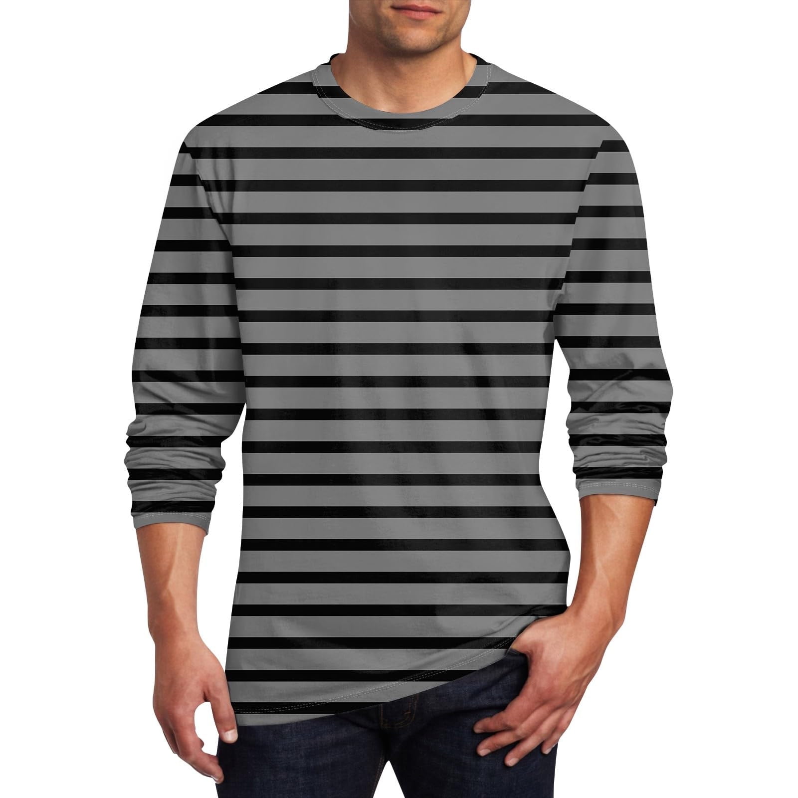 BLTIBY 2025 Sweatshirts for Men Long Sleeve Round Neck Striped Printed ...
