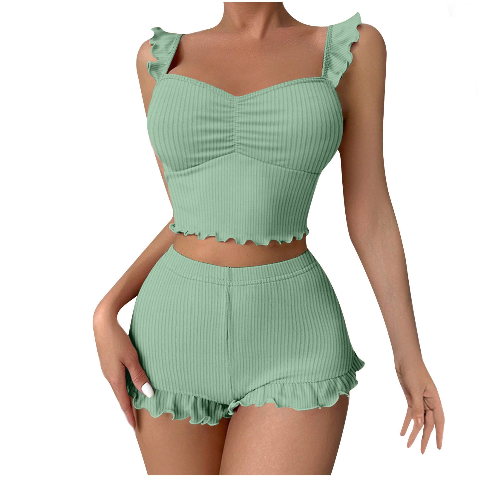 BLTIBY 2025 Women Nightgown Sets Solid Color V Neck Slim Spaghetti ...