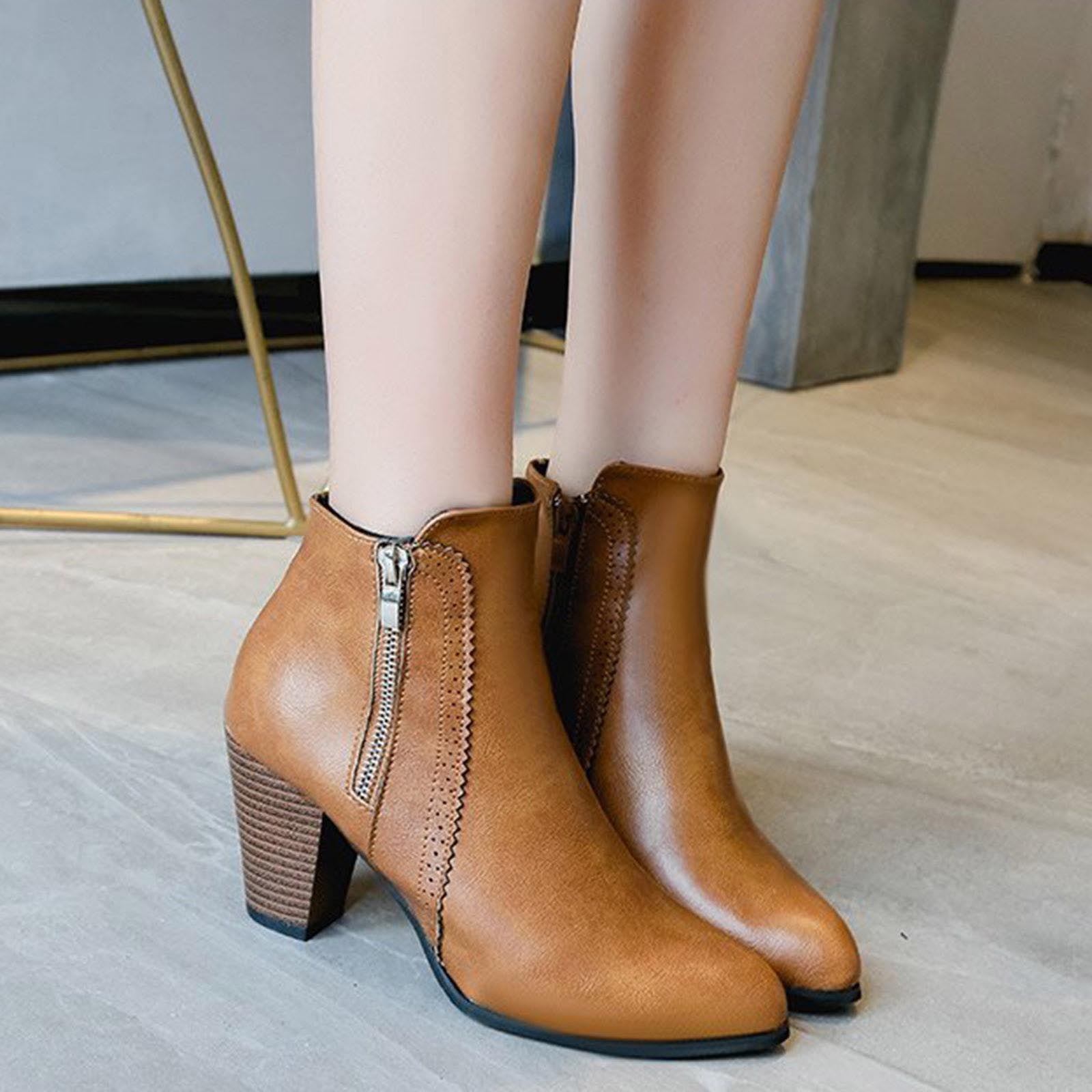 BLTIBY 2025 Women's Midheel Mid Calf Boots Shoes Pointed Toe with Side ...