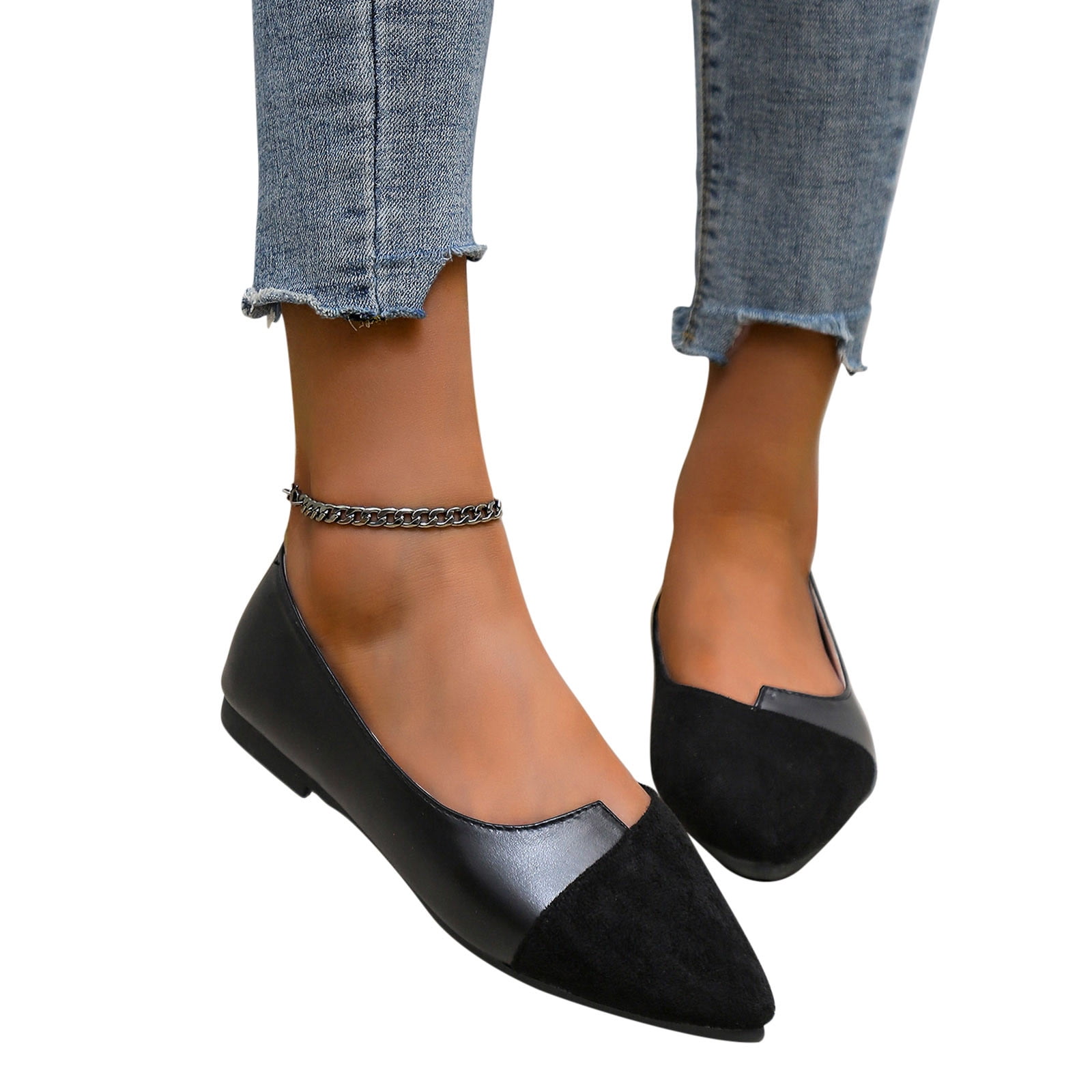 BLTIBY 2025 Women's Pointy Toe Loafer Flat Shoes Comfortable Faux Suede ...