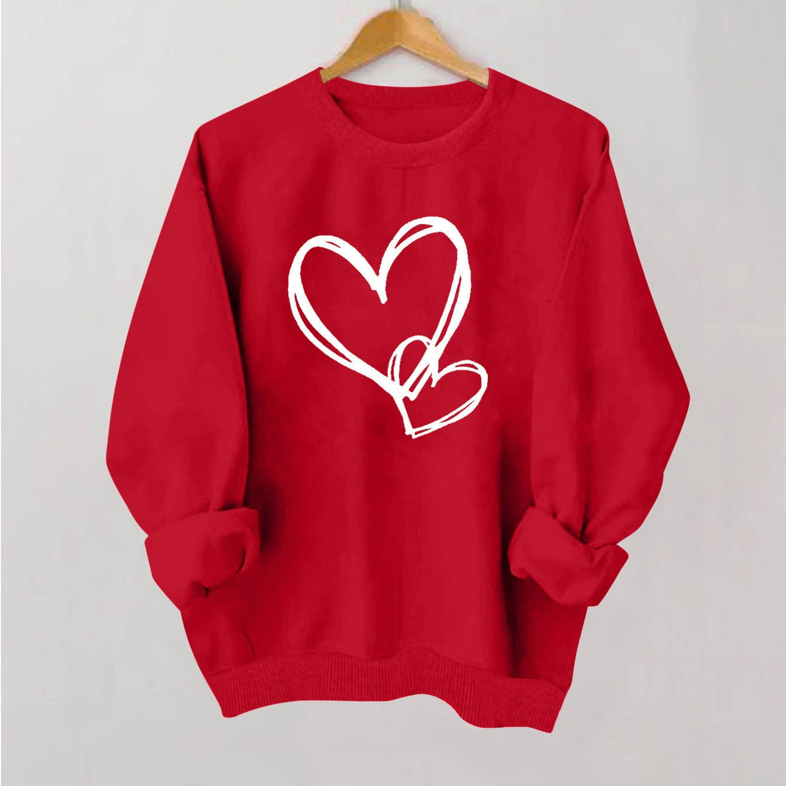 BLTIBY 2025 Womens Valentine's Day Sweatshirts Fall Spring Long Sleeve Round Neck Loose Fit ...