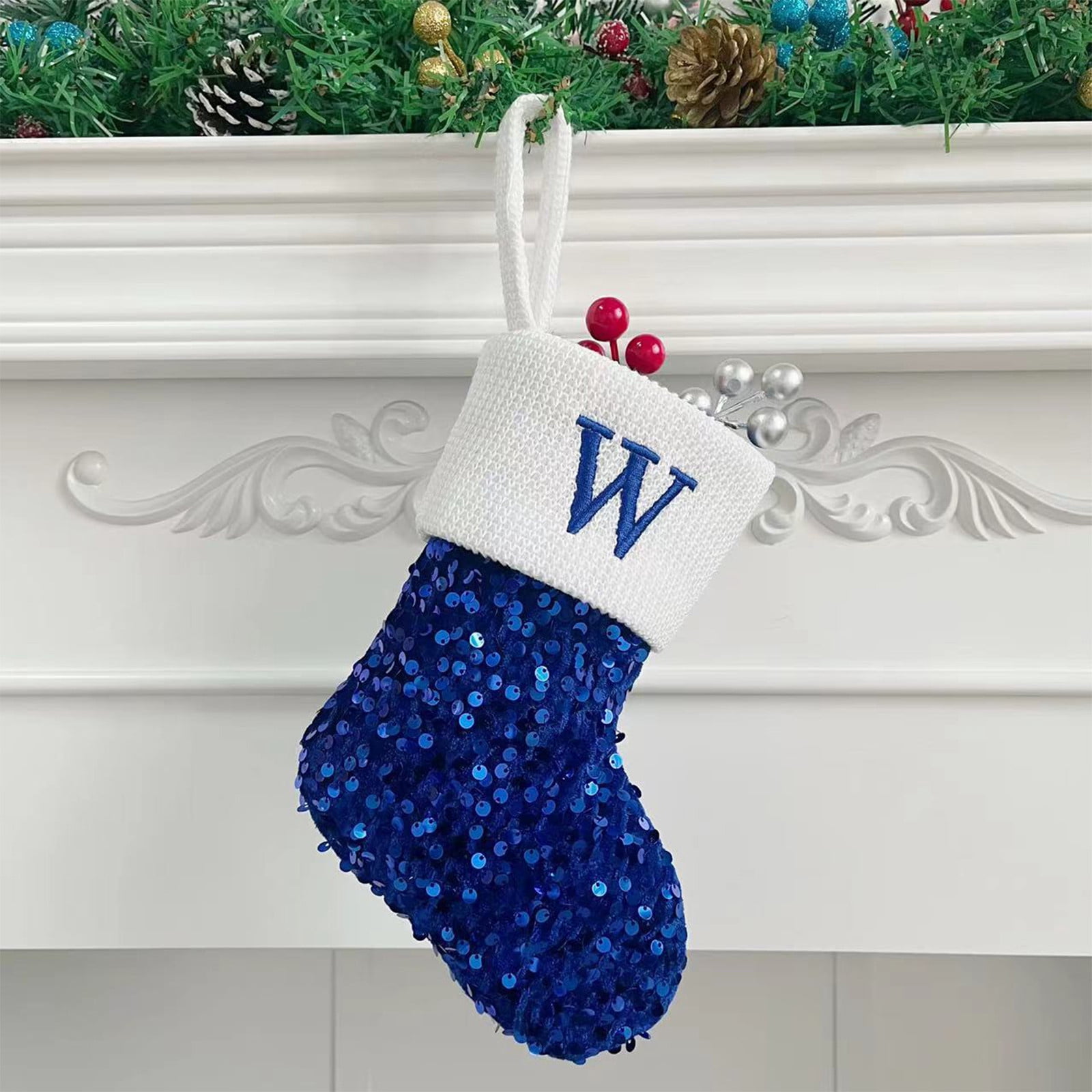 BLTIBY 9 inches Personalized Sequin Christmas Stocking with 26 Letter ...