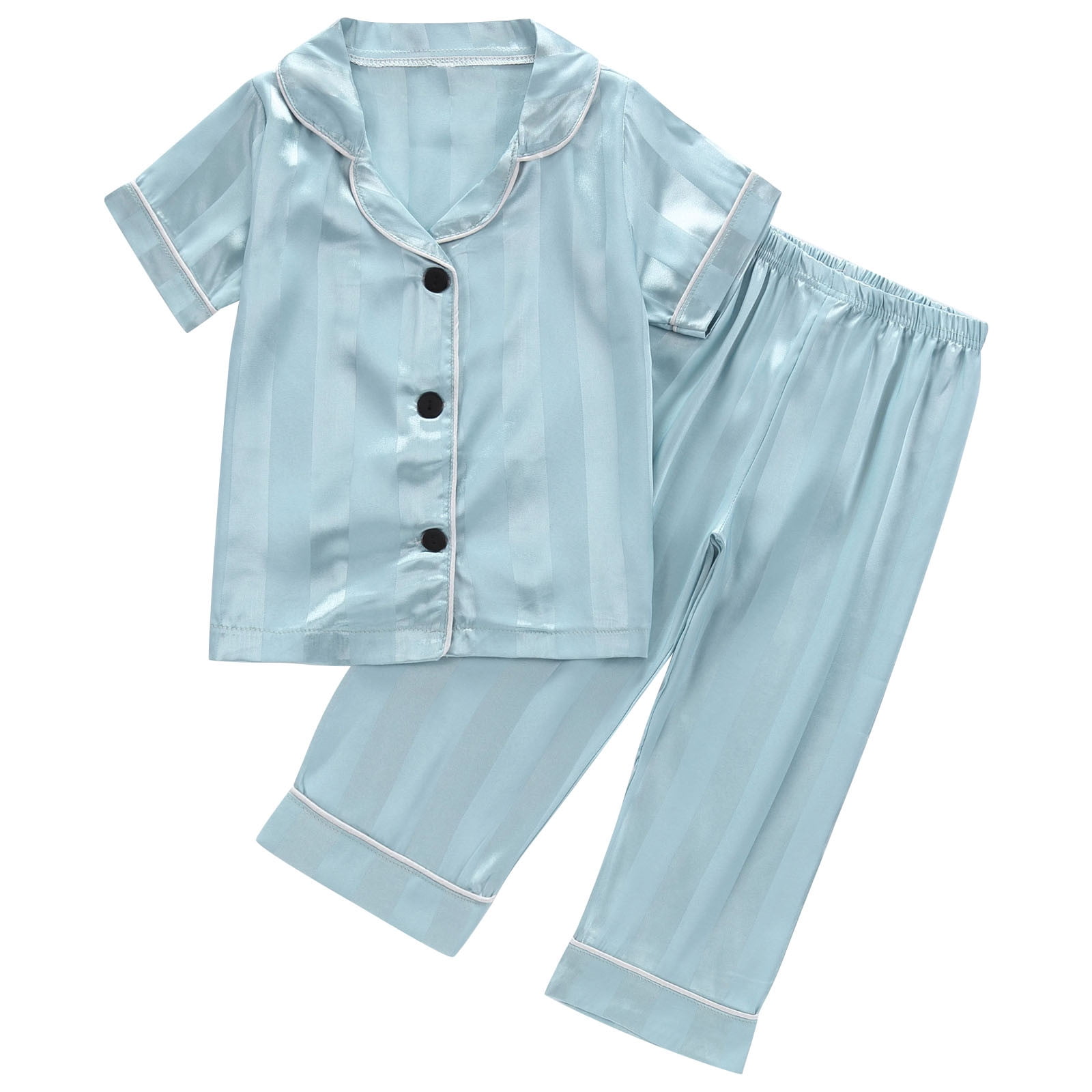 BLTIBY Baby Girls Boys Silk Pajamas Set Solid Color Long Sleeve Button ...