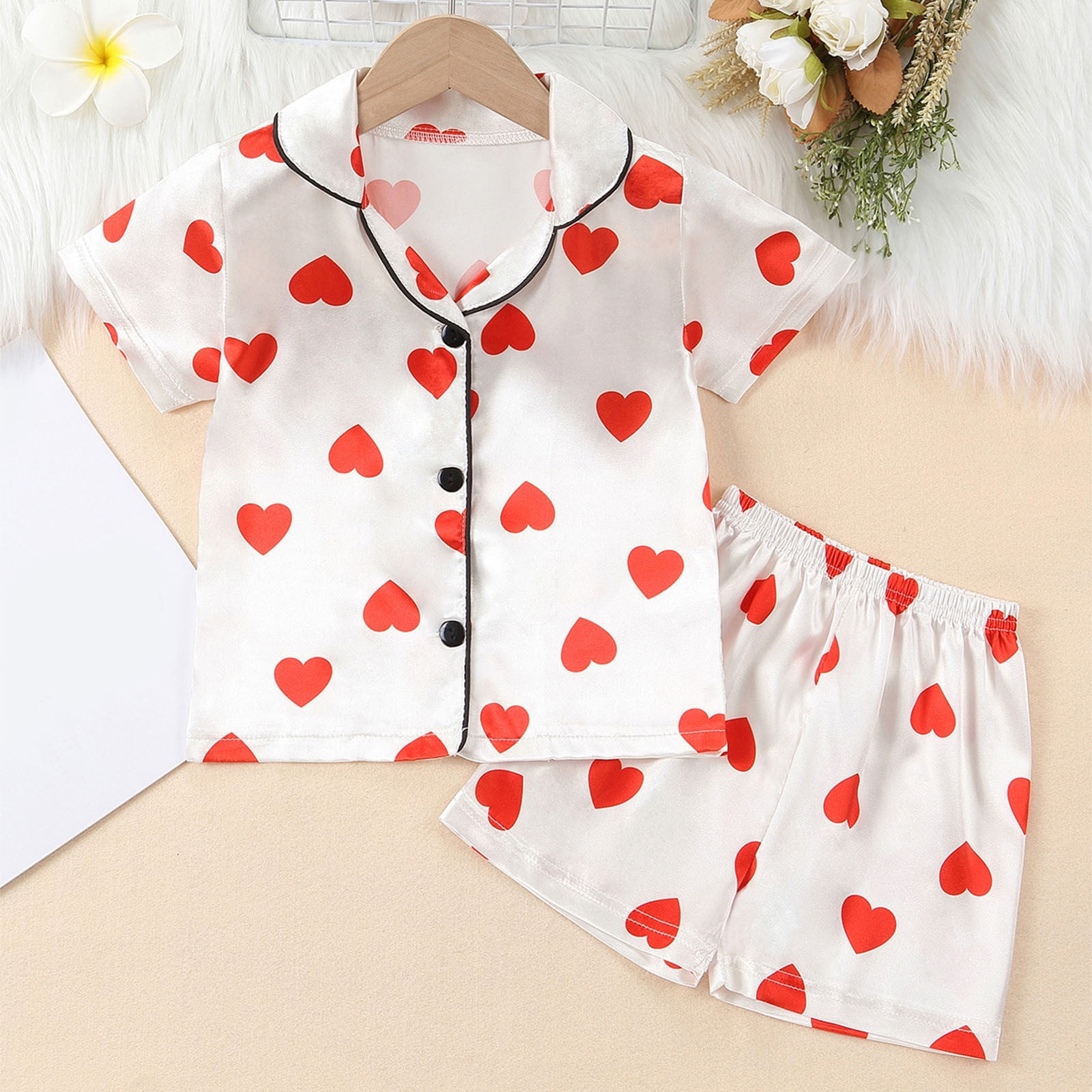 BLTIBY Baby Girls Boys Silk Pajamas Set Solid Color Short Sleeve Button ...