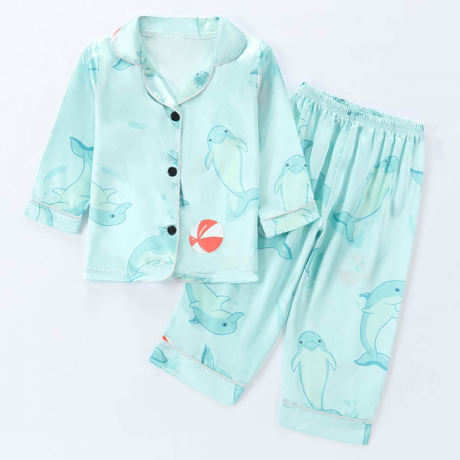 BLTIBY Baby Girls Boys Silk Pajamas Set Solid Colour Long Sleeve Button ...