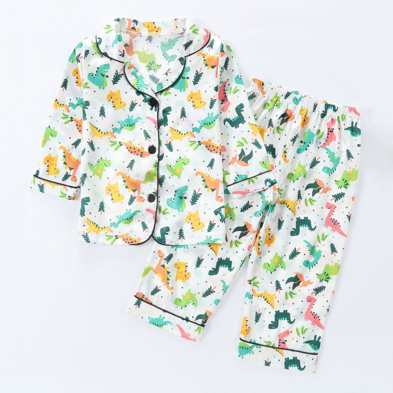 BLTIBY Baby Girls Boys Silk Pajamas Set Solid Colour Long Sleeve Button ...