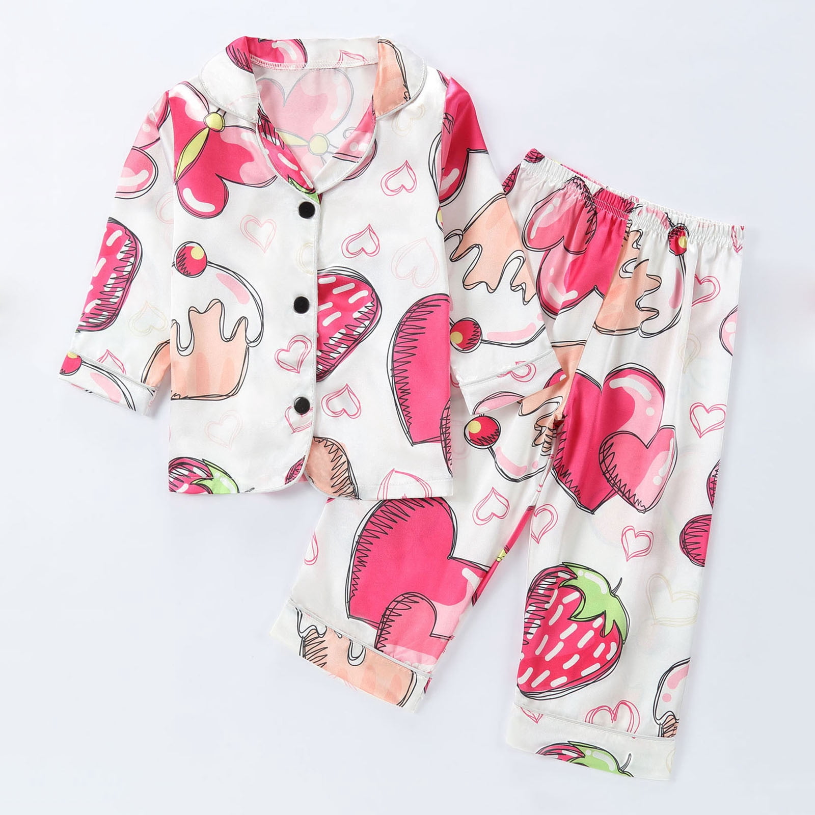 BLTIBY Baby Girls Boys Silk Pajamas Set Solid Colour Long Sleeve Button ...