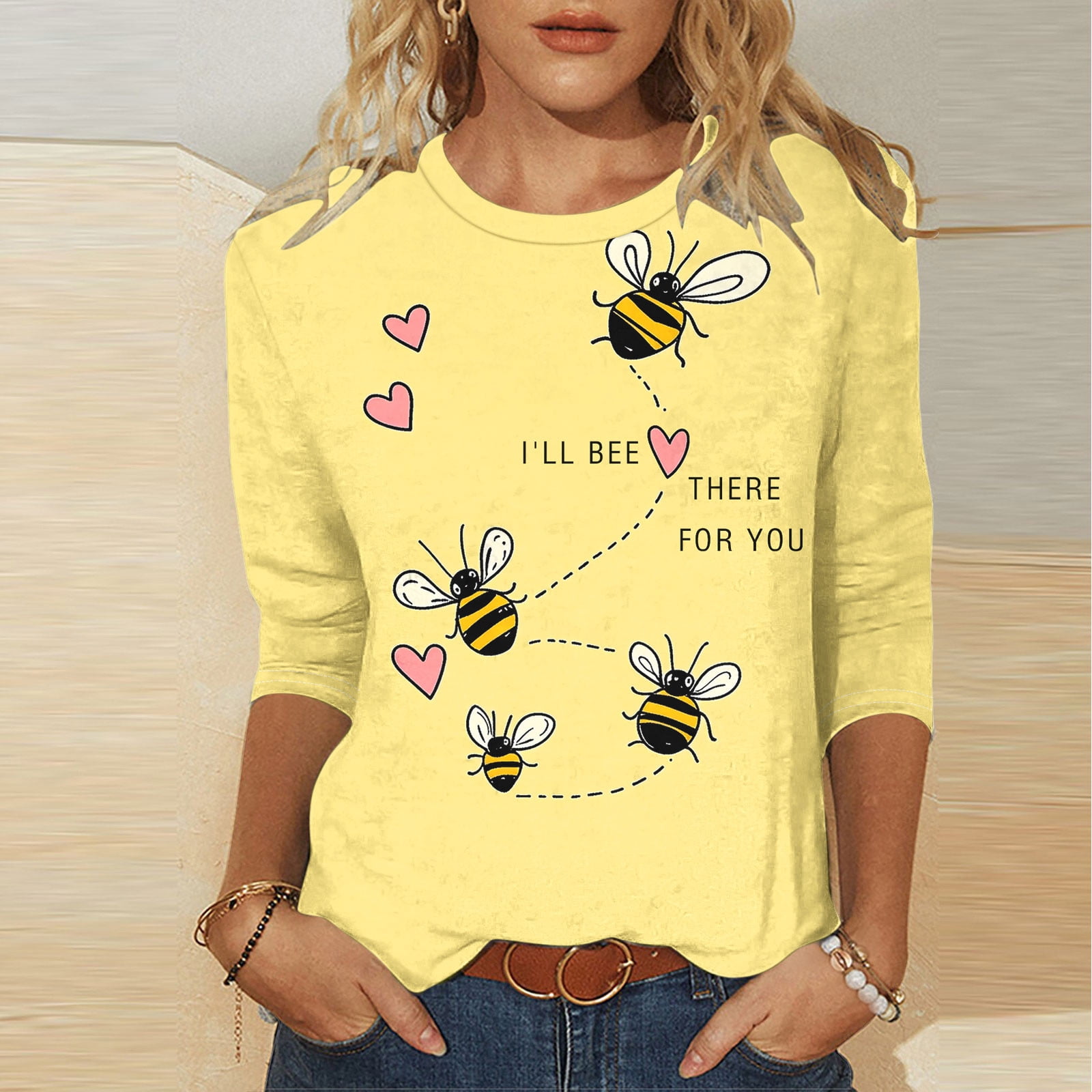 BLTIBY Bee Shirts for Women 3/4 Length Sleeve Tunic Tops Funny Cute Bee ...