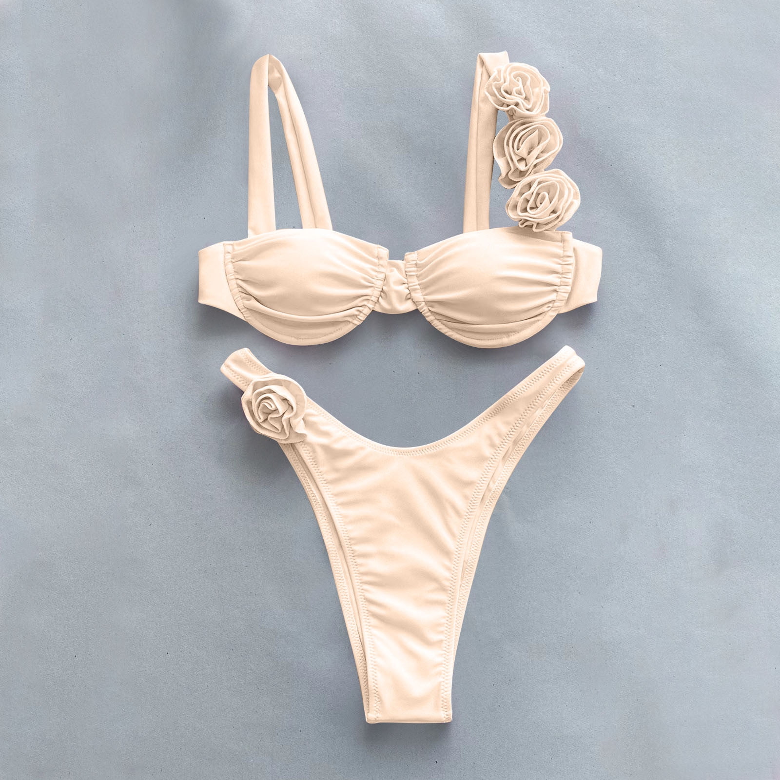 BLTIBY Bikini Set for Women Two Piece Swimsuits Low Rise Solid Colour ...