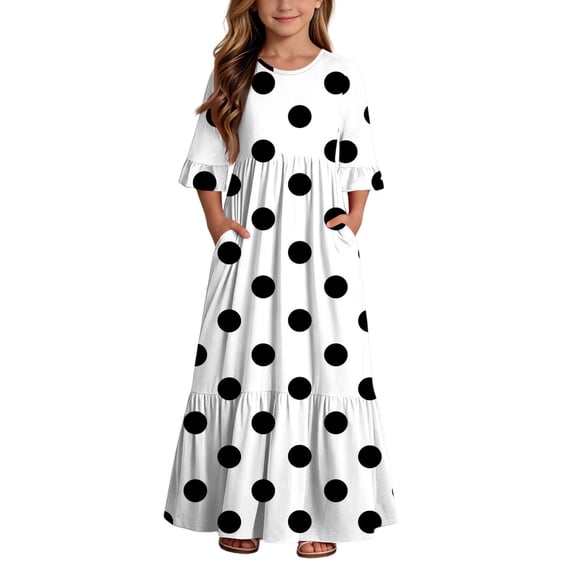 BLTIBY Boho Dresses for Girls Printed Crew Neck Maxi Dress Summer House ...