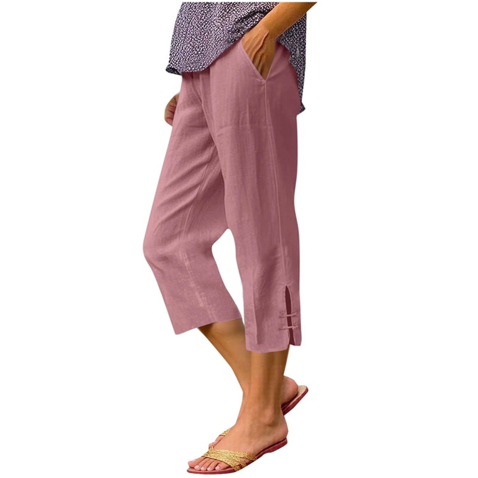 BLTIBY Capris for Women 2026 Straight Leg Cotton Linen Capri Pants ...