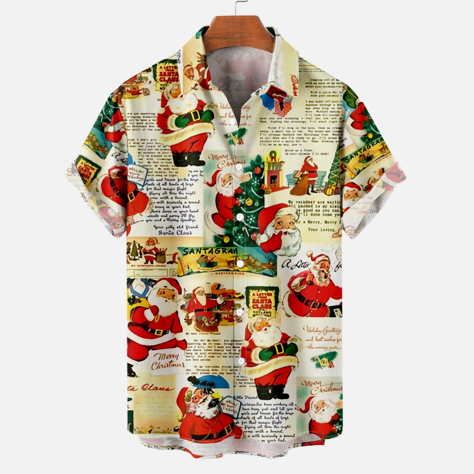 BLTIBY Christmas Shirt for Men Lapel Button Down Short Sleeve Hawaiian ...