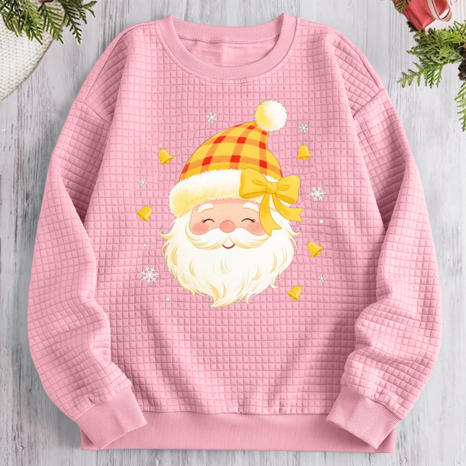 BLTIBY Christmas Sweatshirt for Women Long Sleeve Santa Clause Waffle ...