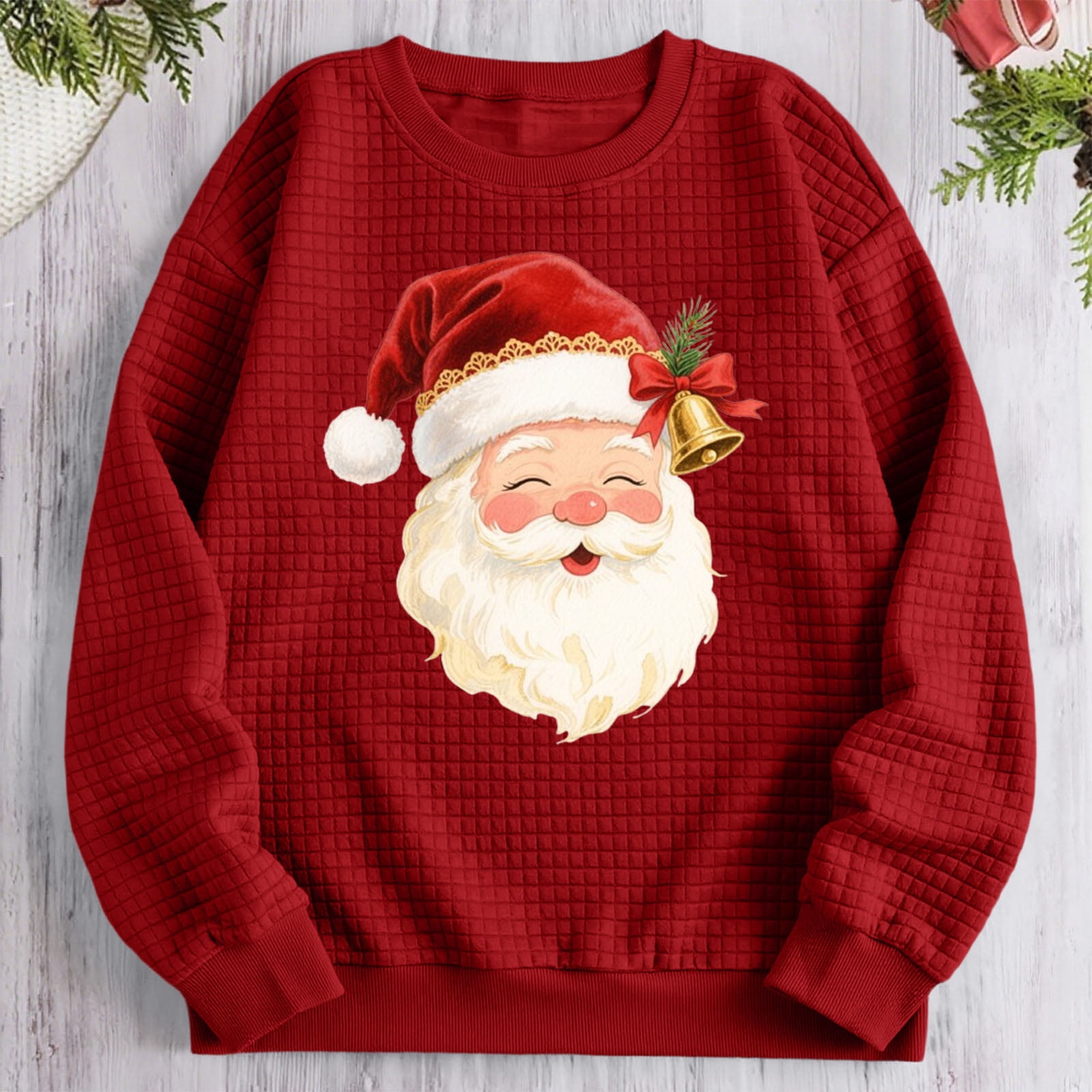 BLTIBY Christmas Sweatshirt for Women Long Sleeve Santa Clause Waffle ...